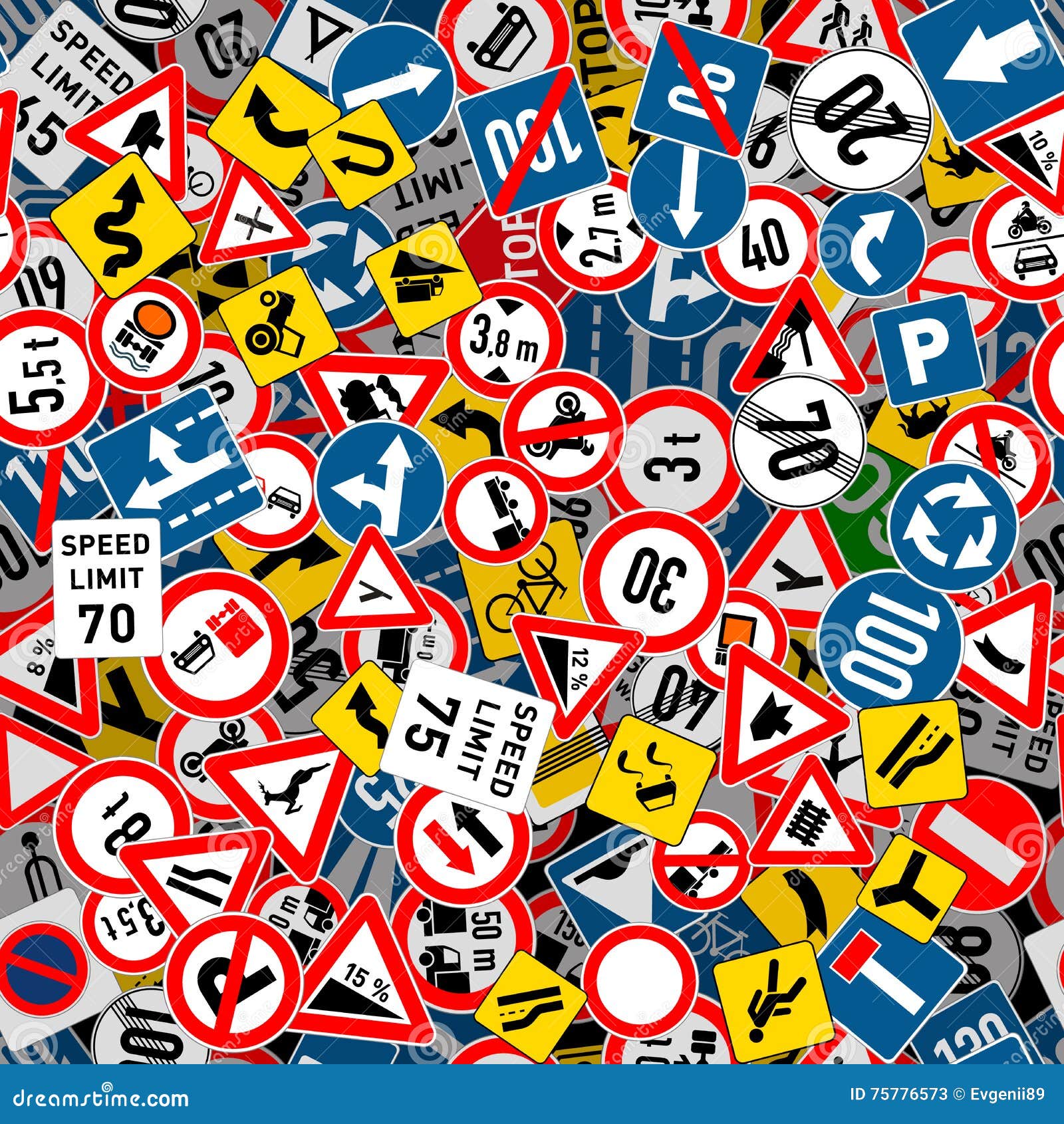 Different Road Signs Seamless Pattern Stock Vector - Illustration of ...