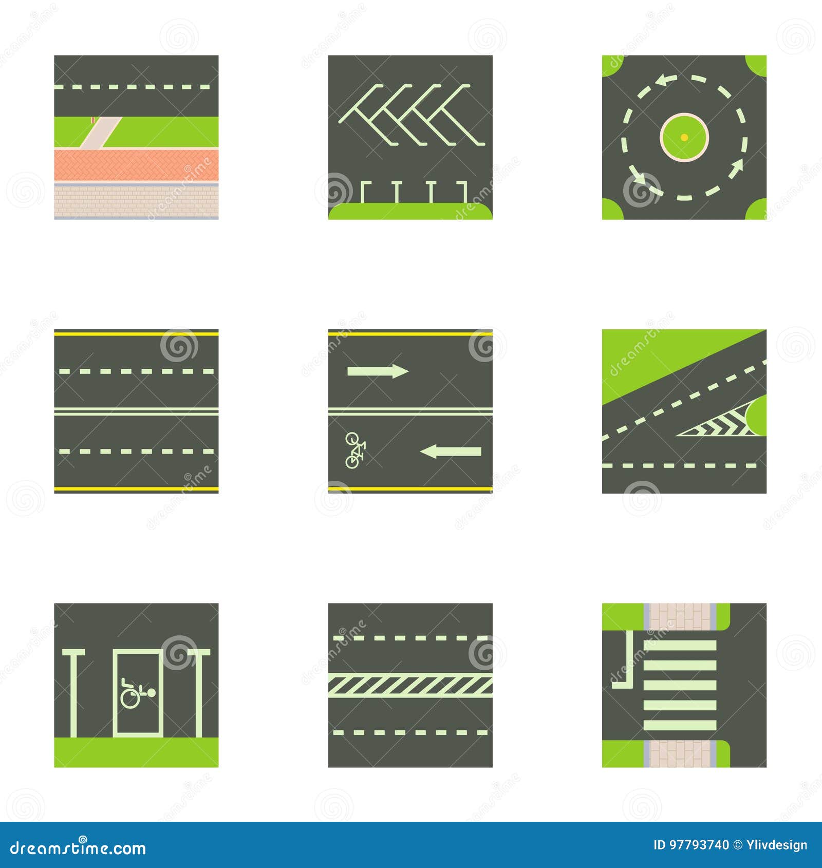 Different Road Way Icons Set, Cartoon Style Stock Vector - Illustration ...
