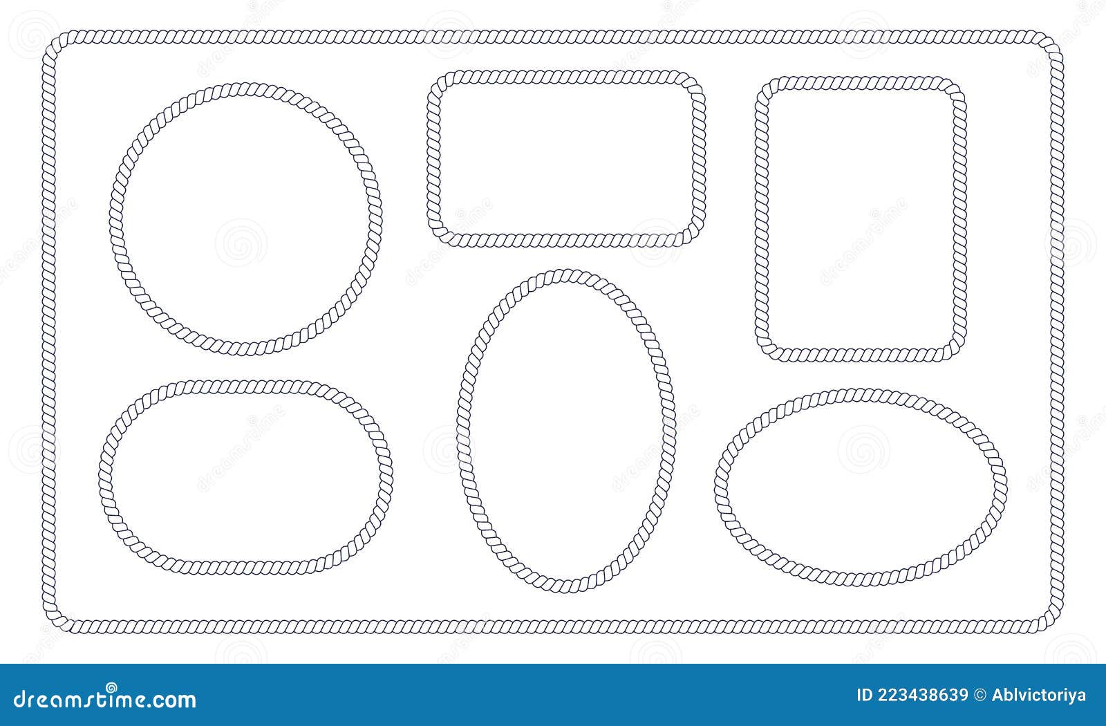 Different Rope Frames Set. Circle, Oval, Rectangle Shapes in Retro ...