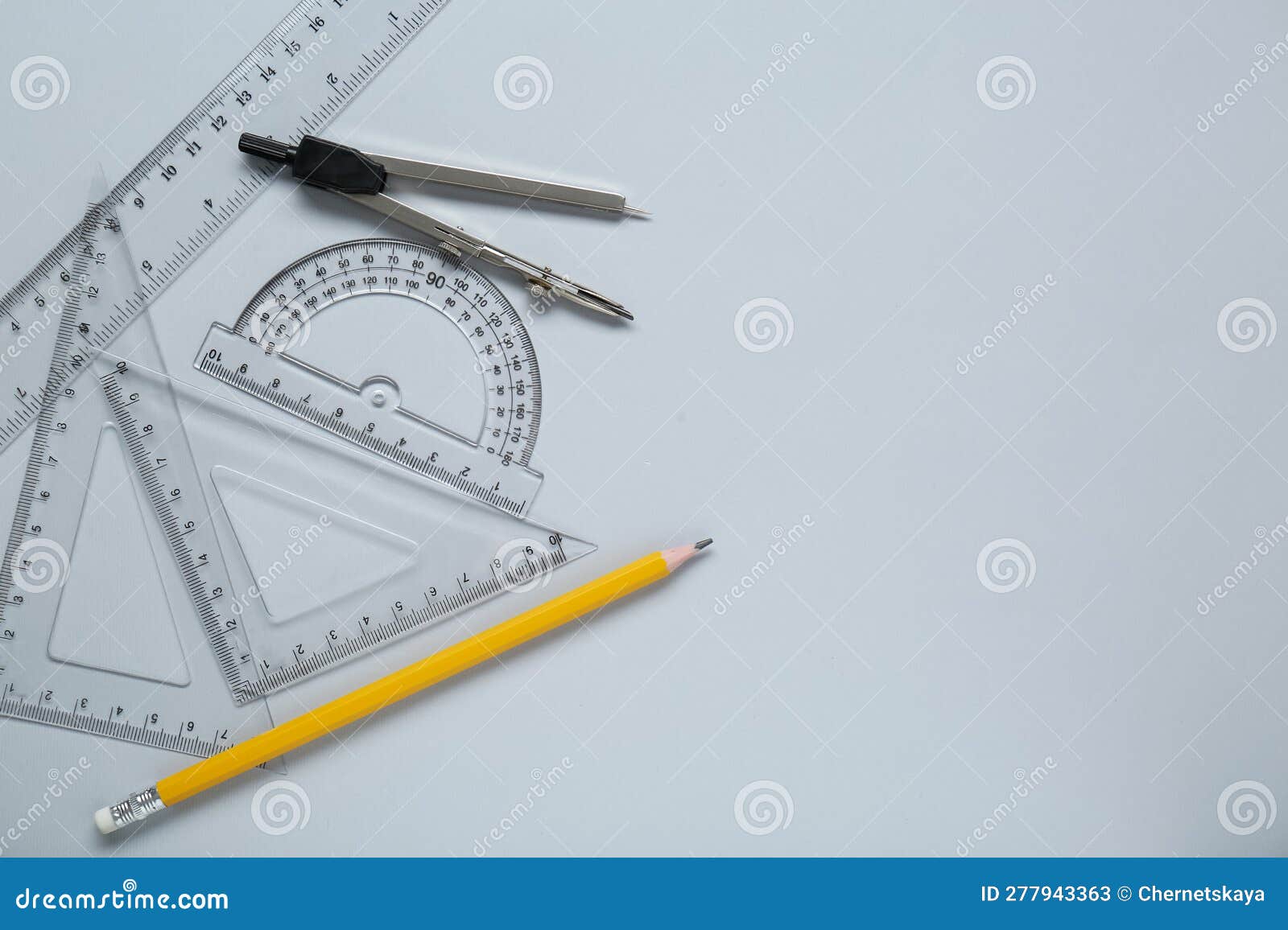 Different Rulers and Compass on Light Grey Background, Flat Lay. Space ...