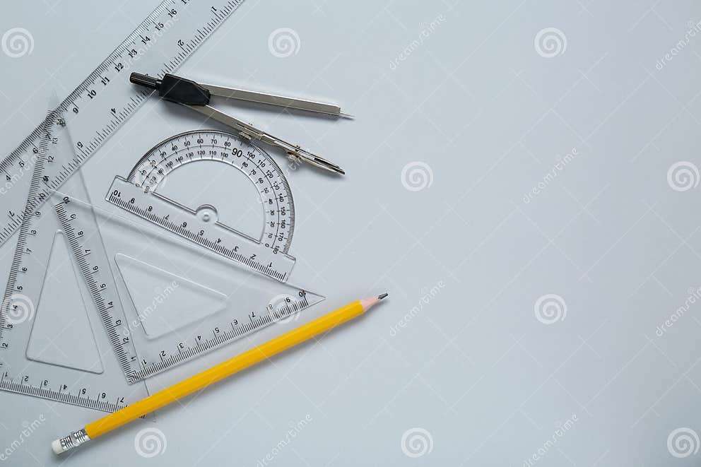 Different Rulers and Compass on Light Grey Background, Flat Lay. Space ...