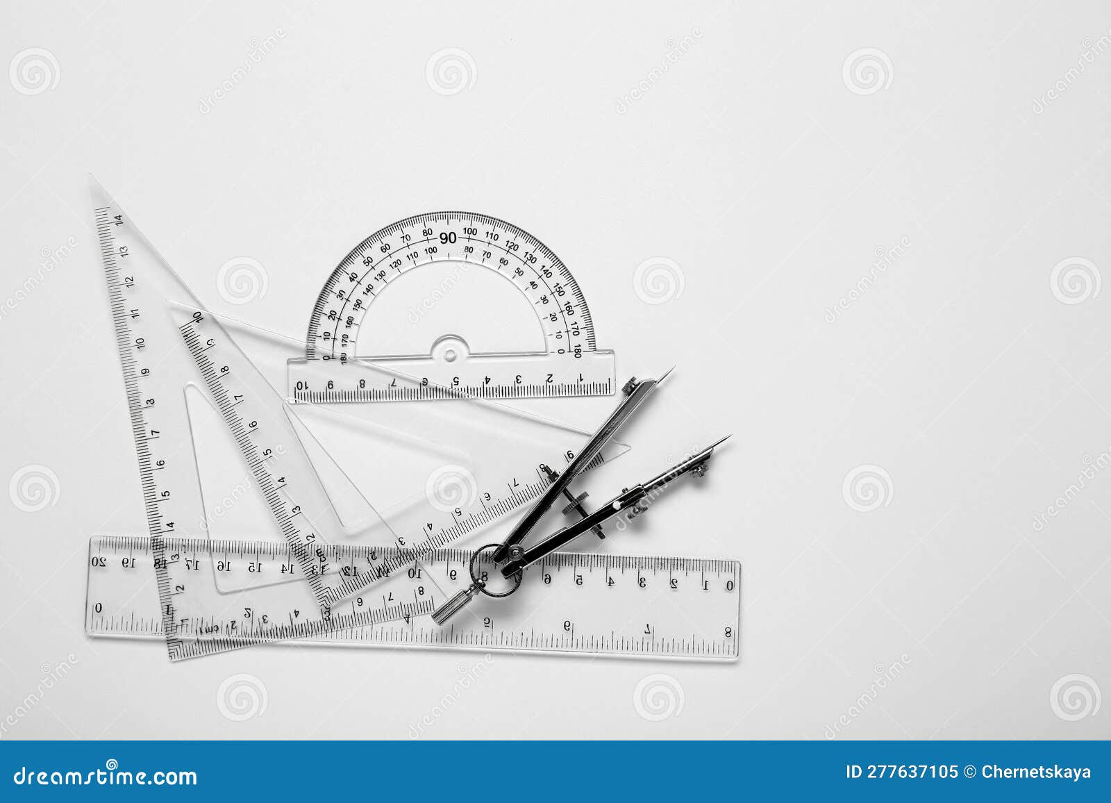 Different Rulers and Compass on White Background, Top View Stock Image ...