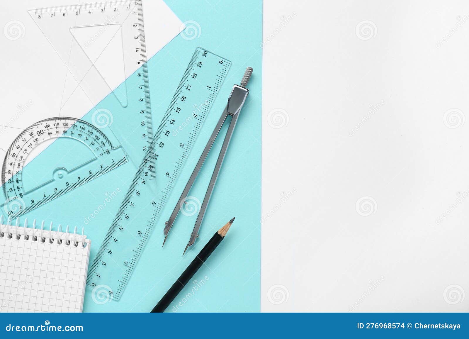 Different Rulers, Pencil and Compass on Color Background, Flat Lay ...