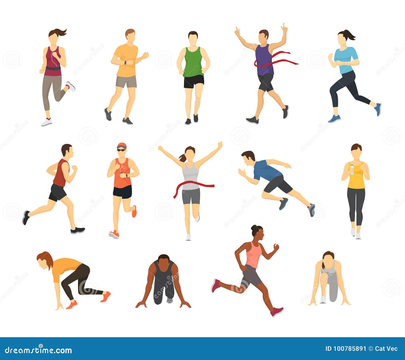 Different Running Athlets Sport People Runner Group with Kit Elements ...