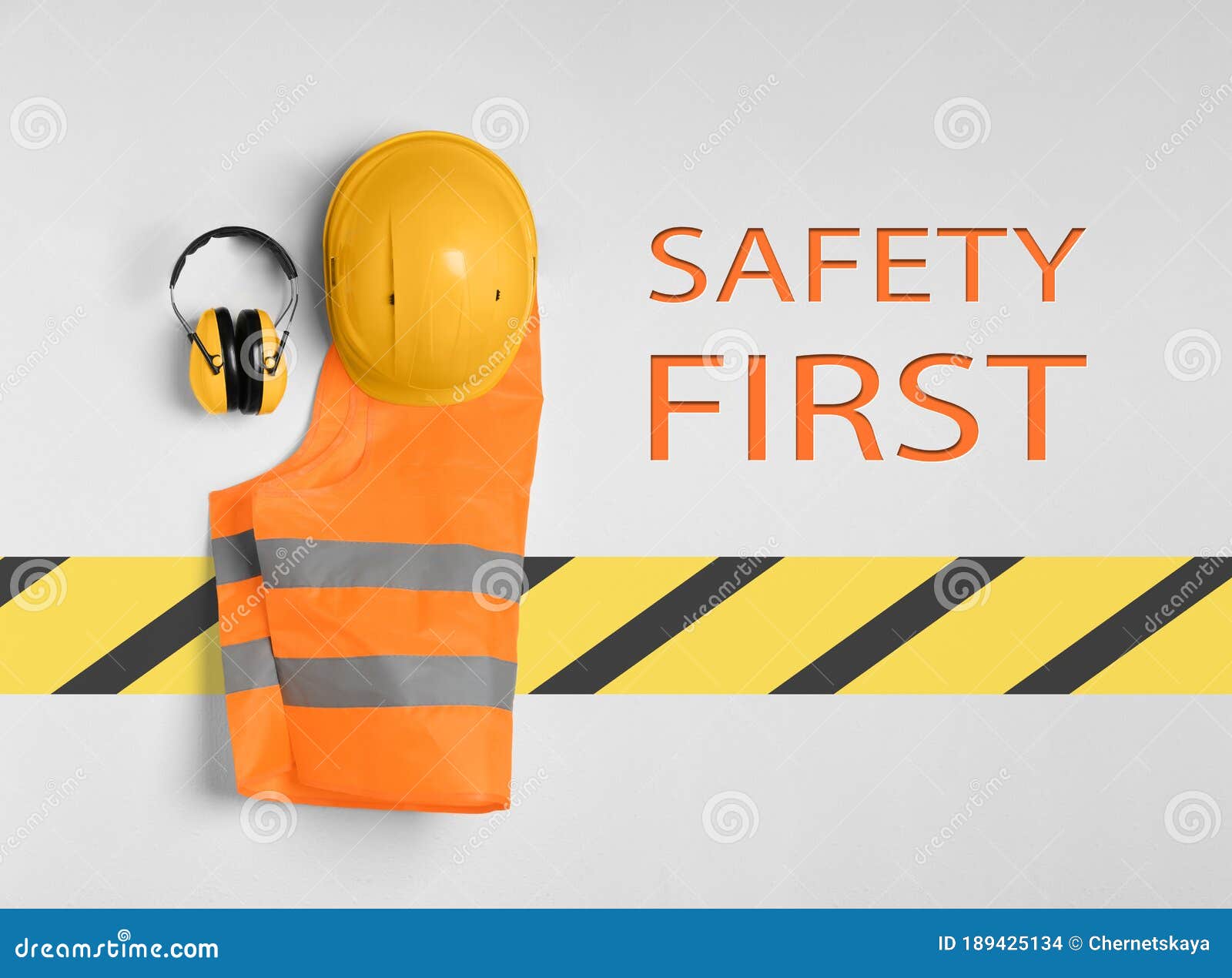 Different Safety Equipment on Background, Flat Lay Stock Photo - Image ...