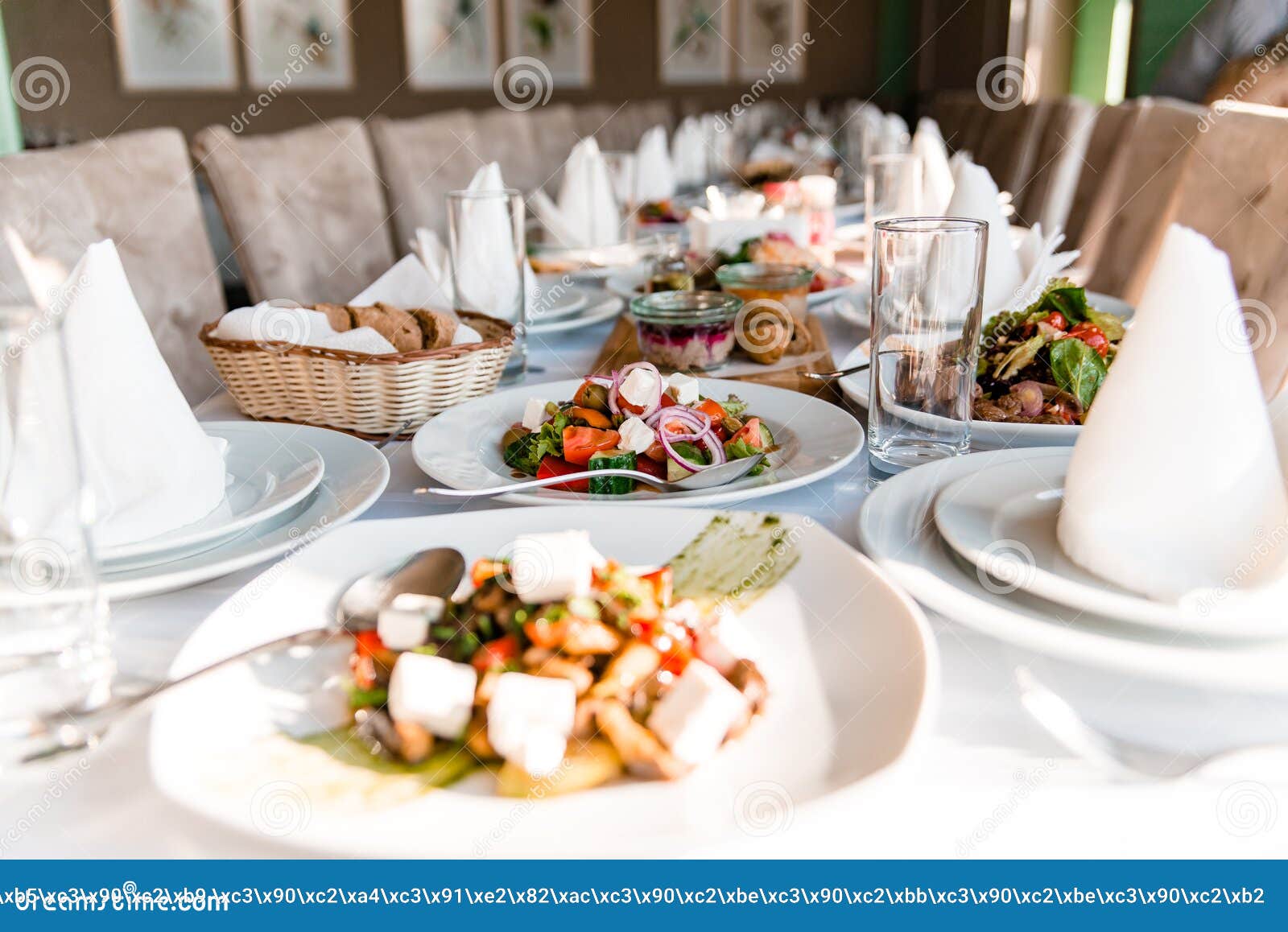 Different Salads Served at the Celebratory Table. Stock Photo - Image ...