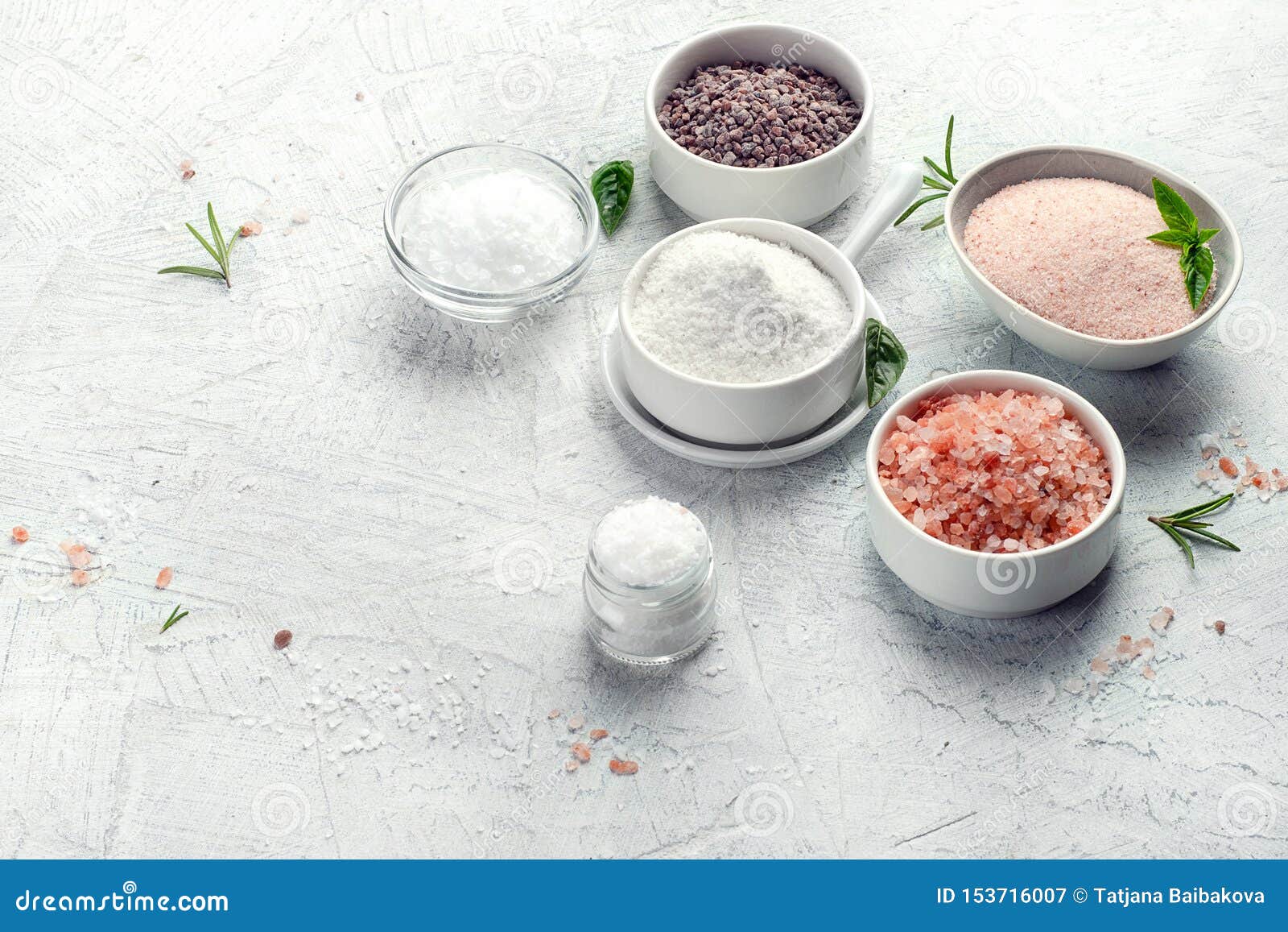 Different Salt Types on Grey Background Stock Image - Image of pink ...