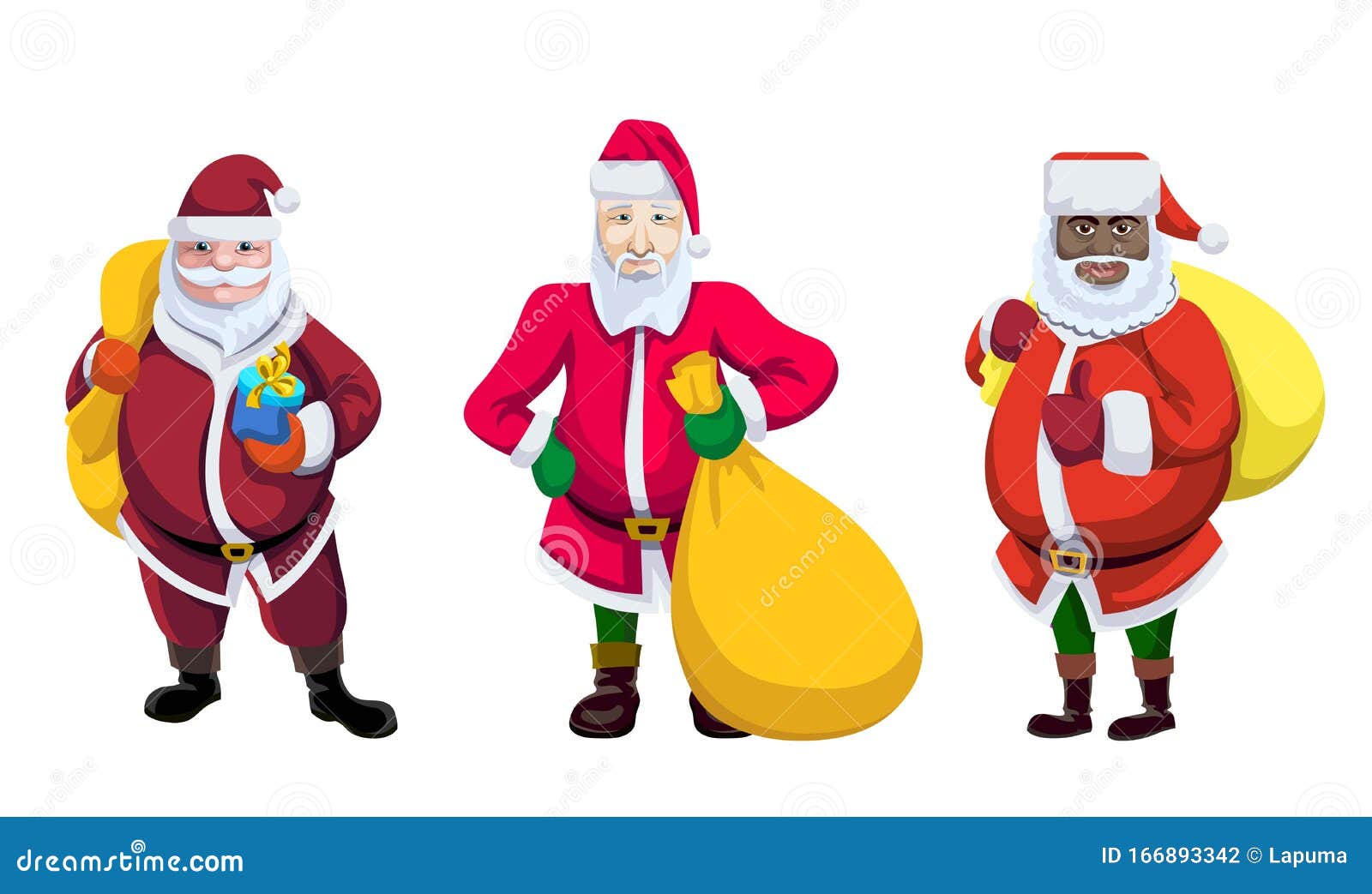 So Different Santa. Three Color Vector Icons on White Background. Stock ...