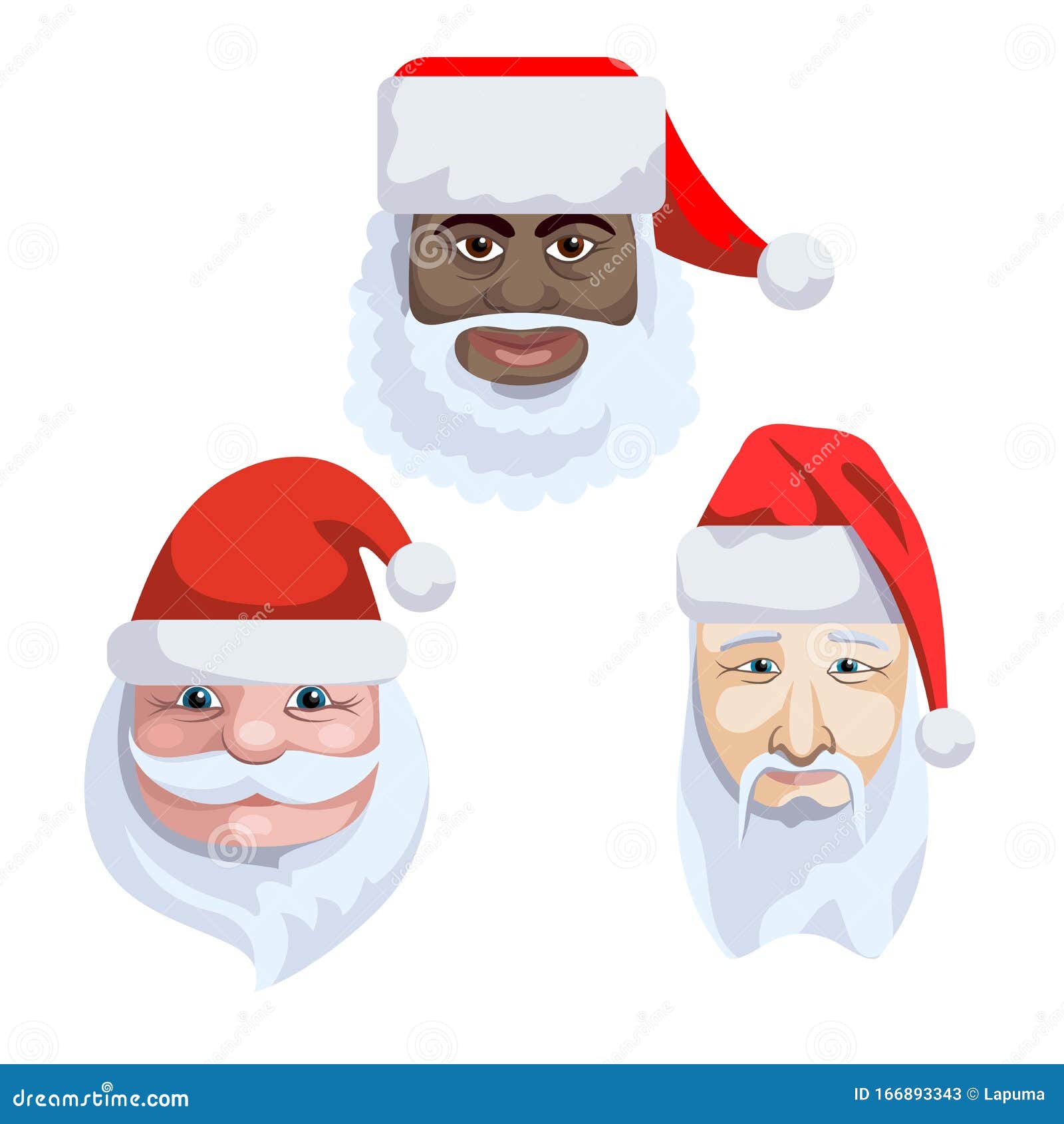 So Different Santa. Three Color Vector Icons on White Background. Stock ...