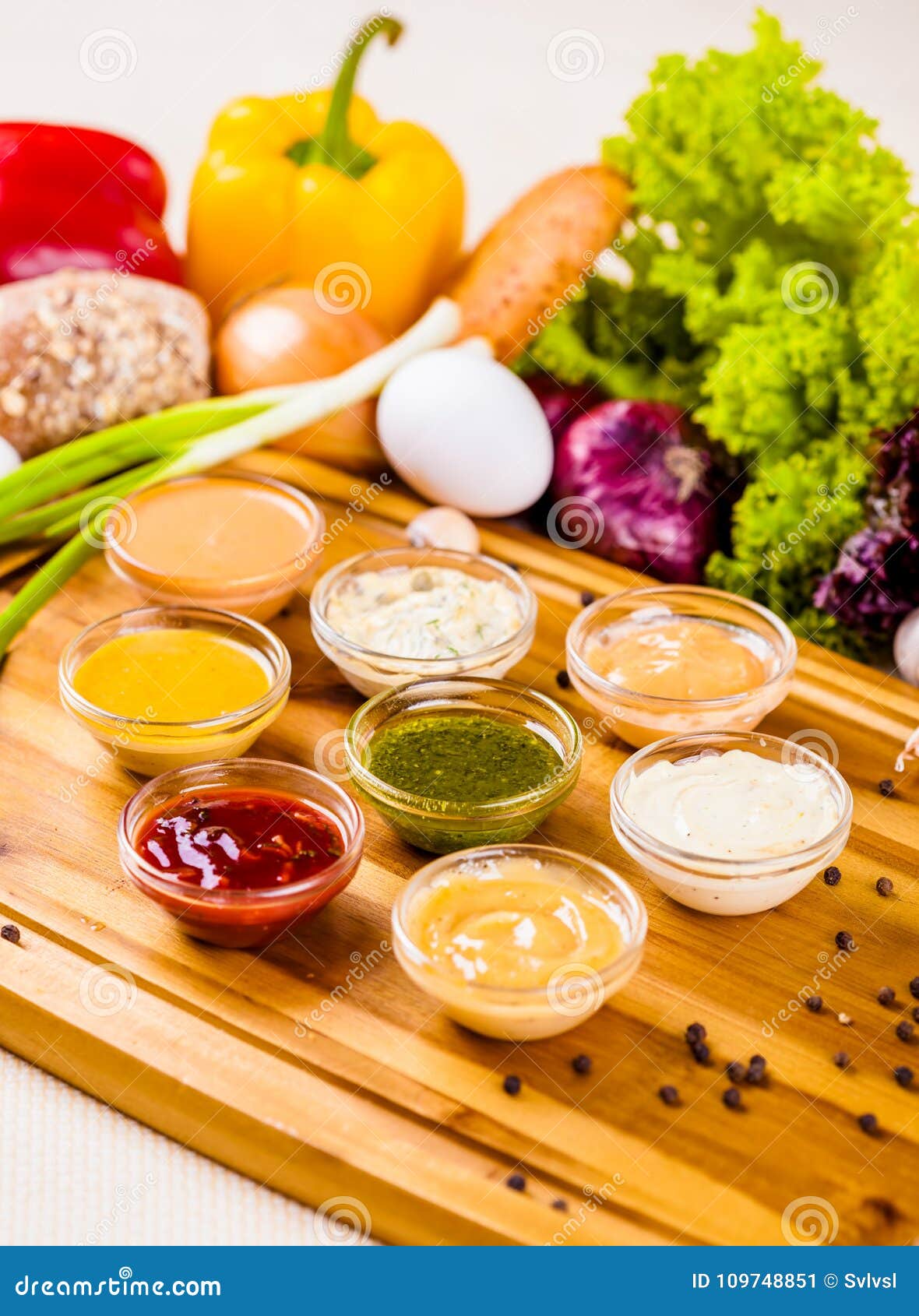 Sauces Assortment. Set Of Various Sauces In Bowls With Ketchup ...