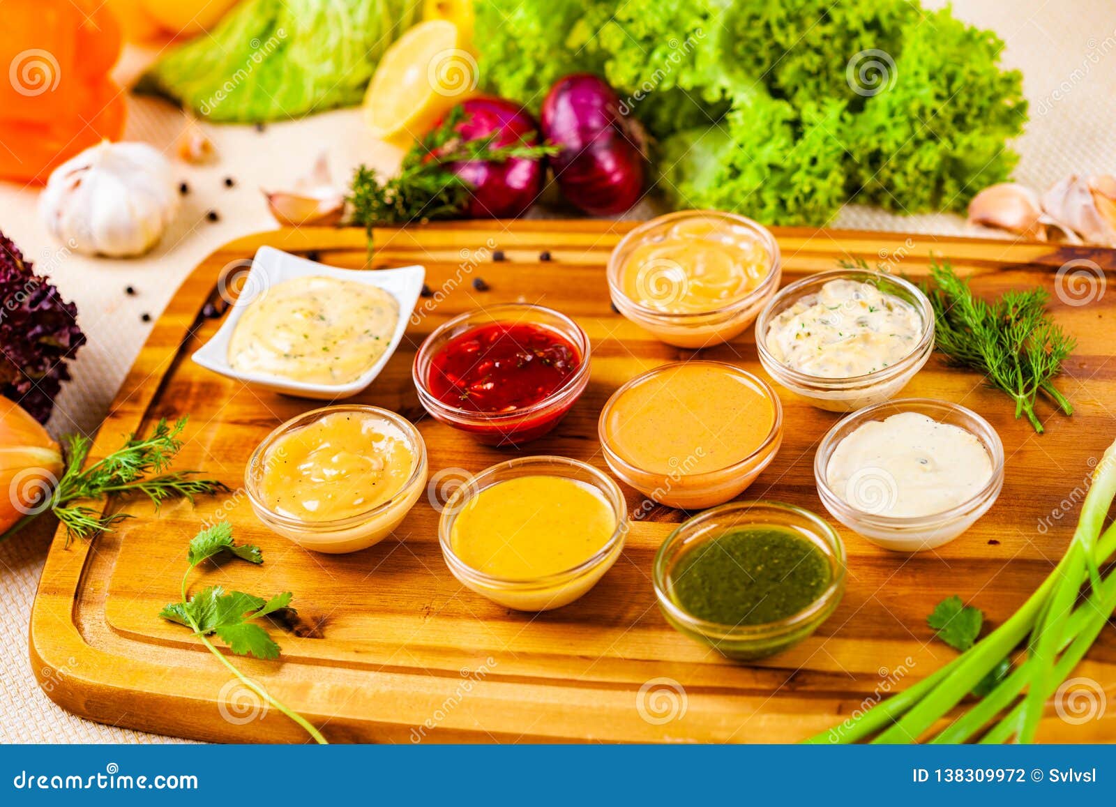 Sauces Assortment. Set Of Various Sauces In Bowls With Ketchup ...