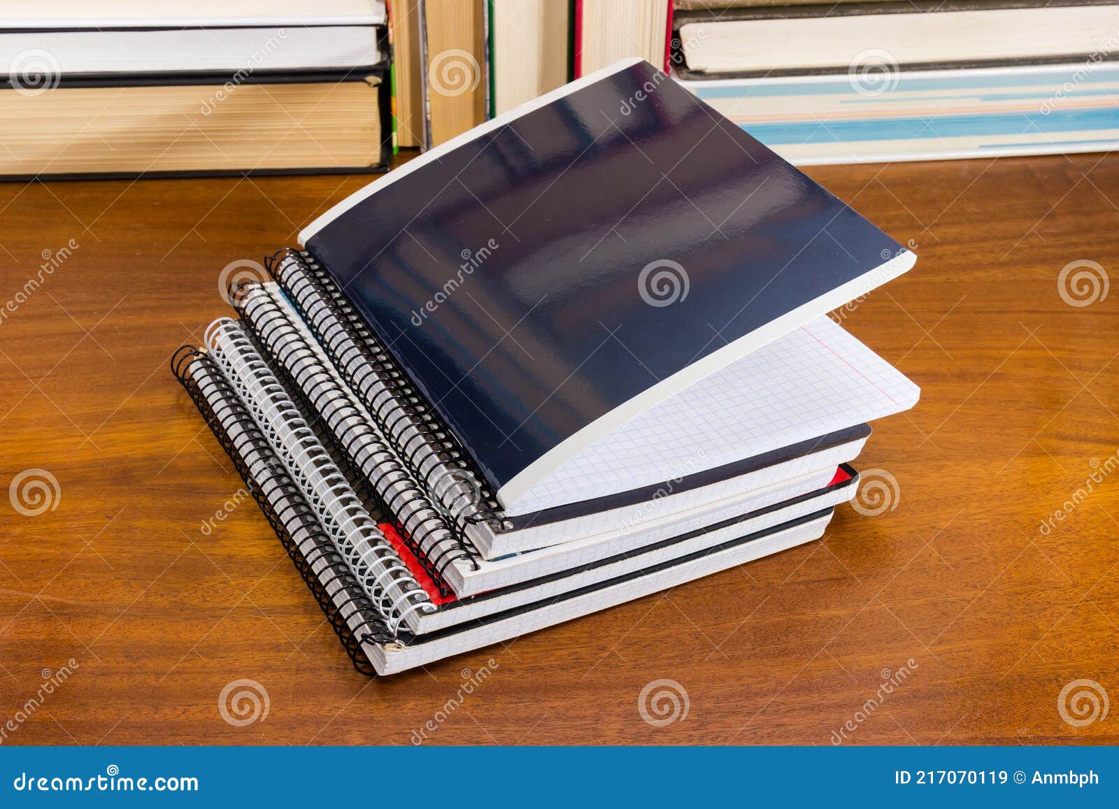 Different School Exercise Books Stack on Table Against the Books Stock ...