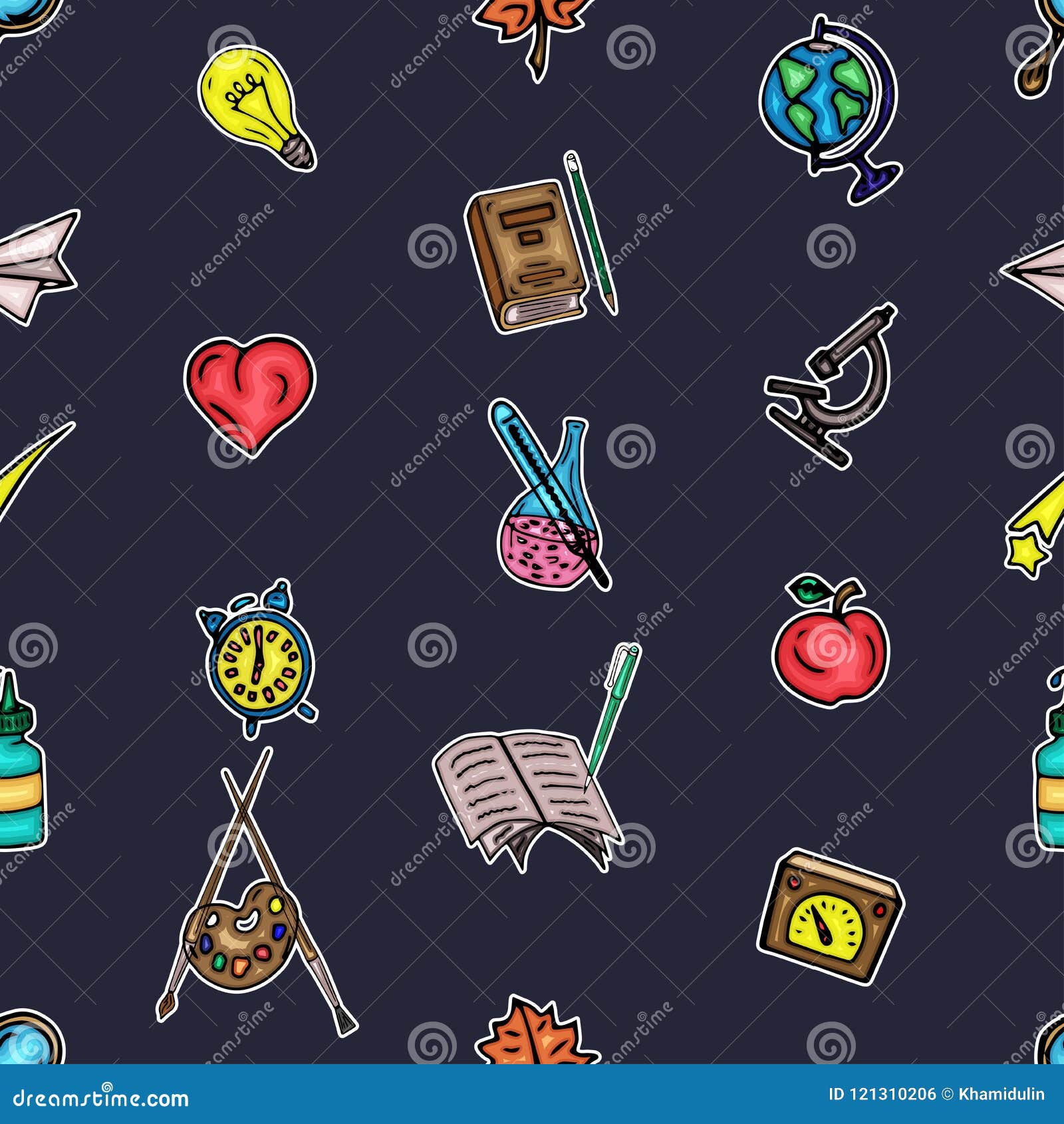 Vector Seamless Pattern Retro Drawing of Different School Objects ...