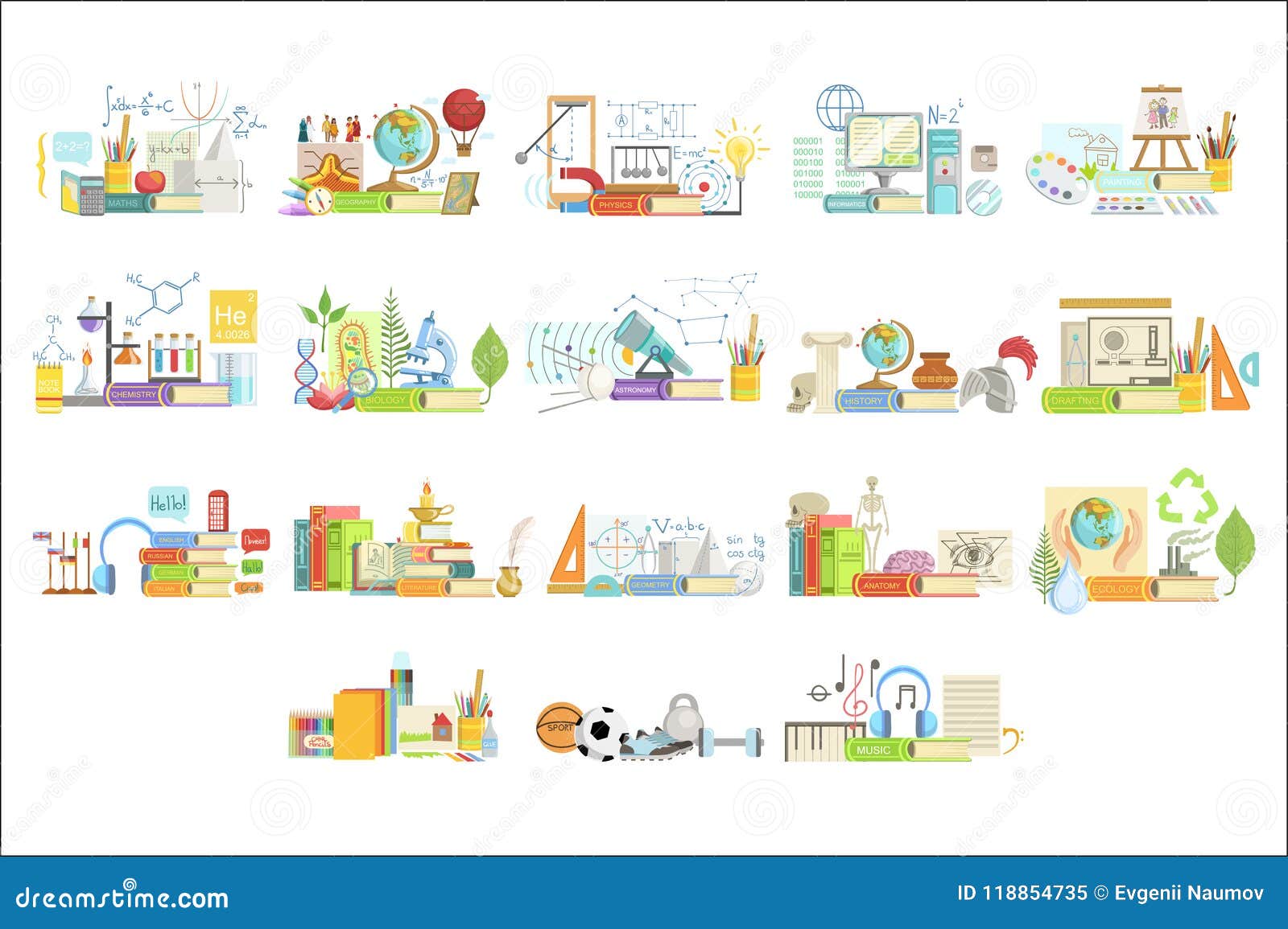 Different Sciences Related Objects Composition Stock Vector ...