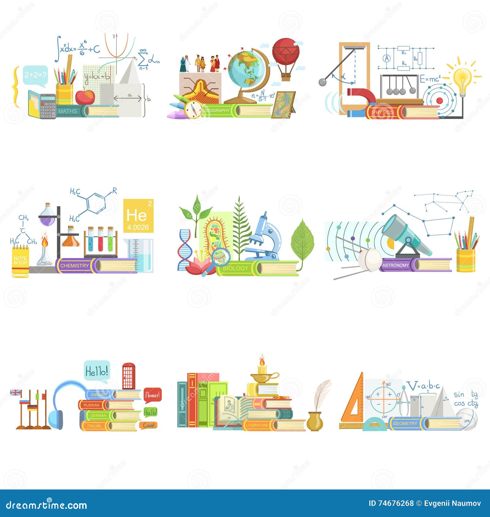 Different Sciences Related Objects Composition Stock Vector ...