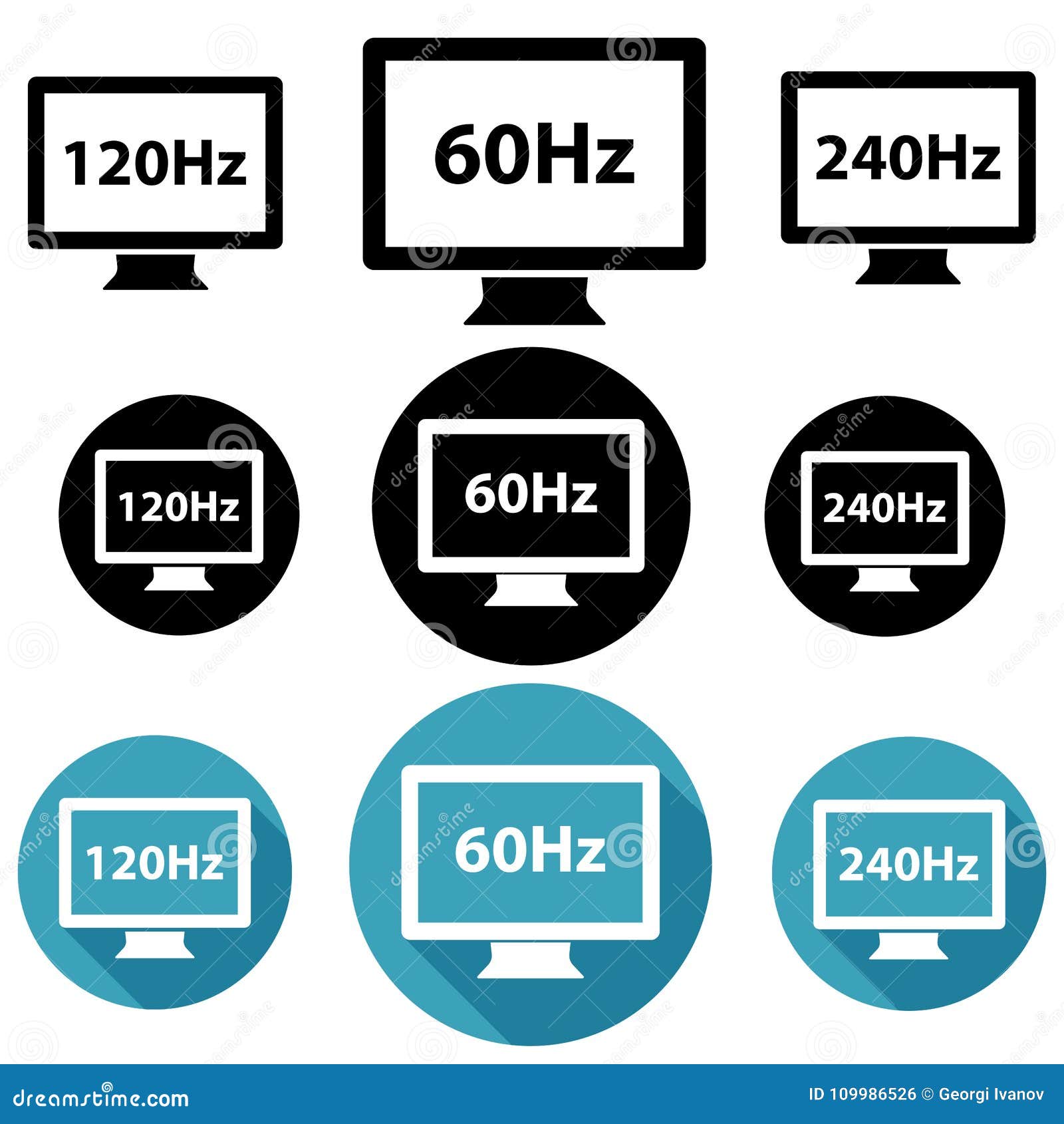 Different Screen Refresh Rates Monitor Icons Stock Vector ... Different Screen Refresh Rates Monitor Icons Stock Vector ...