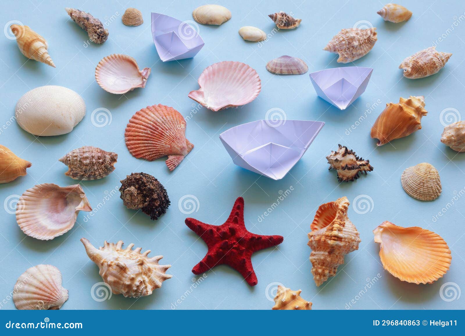 Sea Shells, Starfish and White Paper Boats, Background Stock Image ...