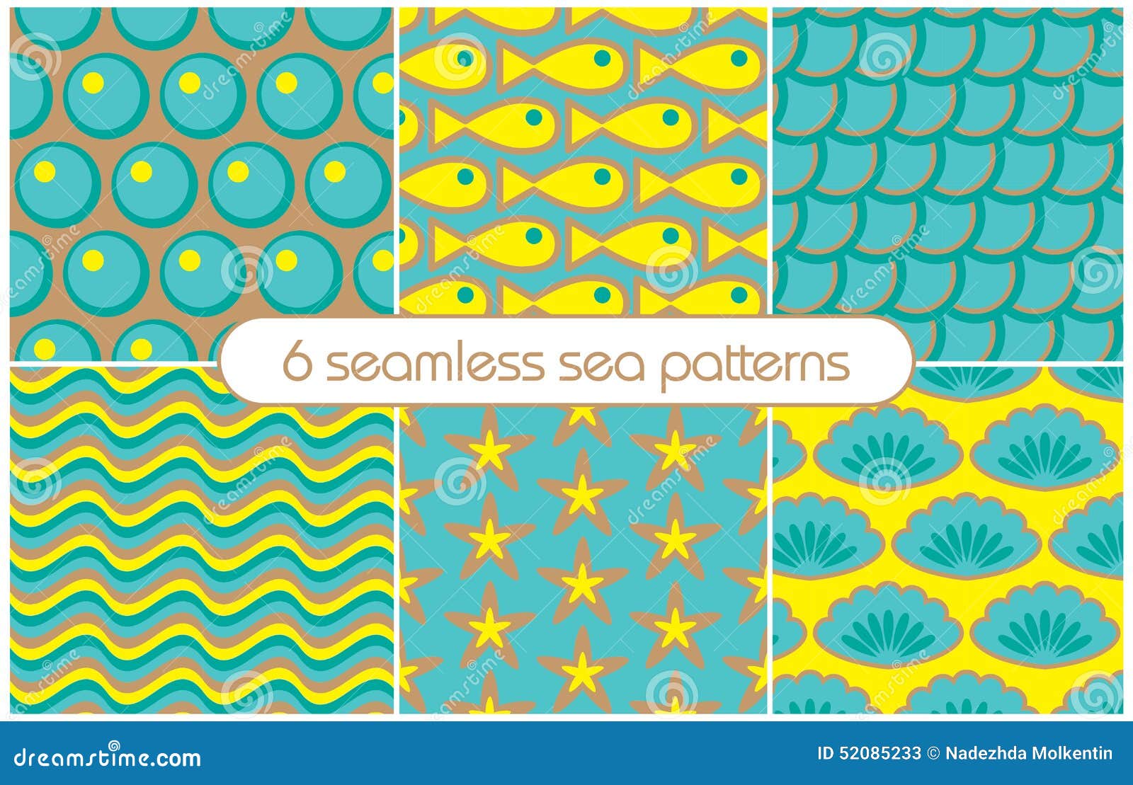 6 Different Seamless Sea Patterns (tiling). Vector Illustration Stock ...