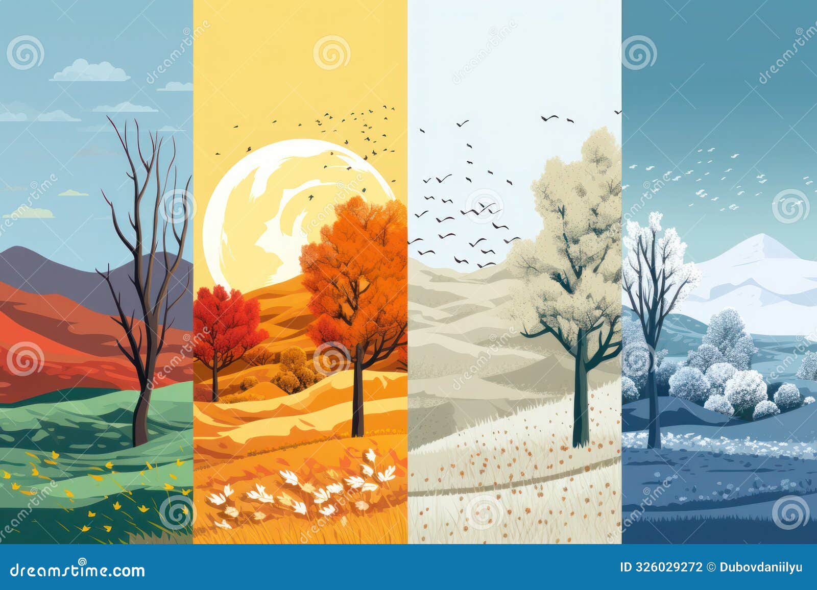 Different Seasons Nature Changing Stock Illustration - Illustration of ...