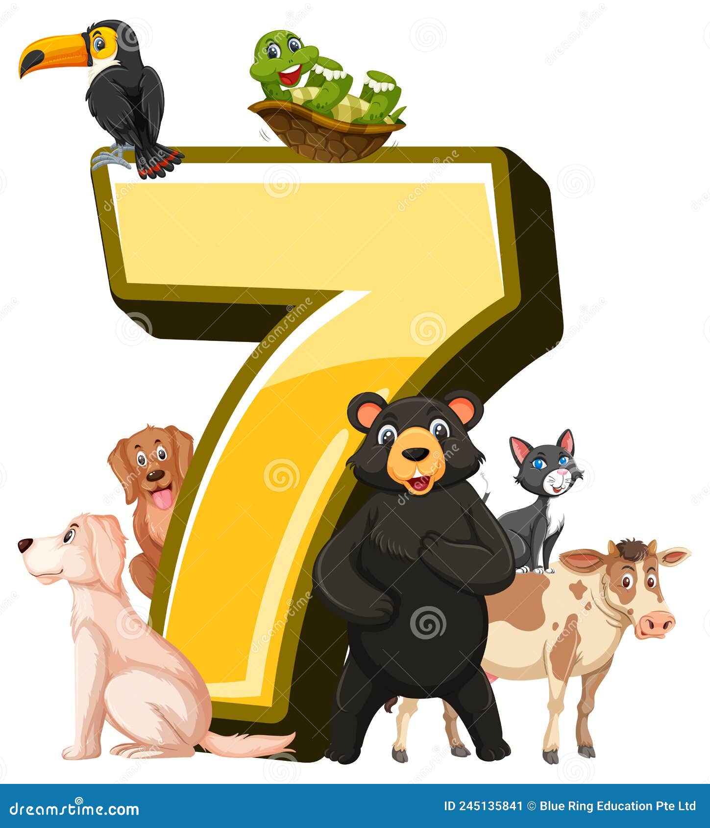 Different Seven Animals Attached To Number Seven Stock Vector ...
