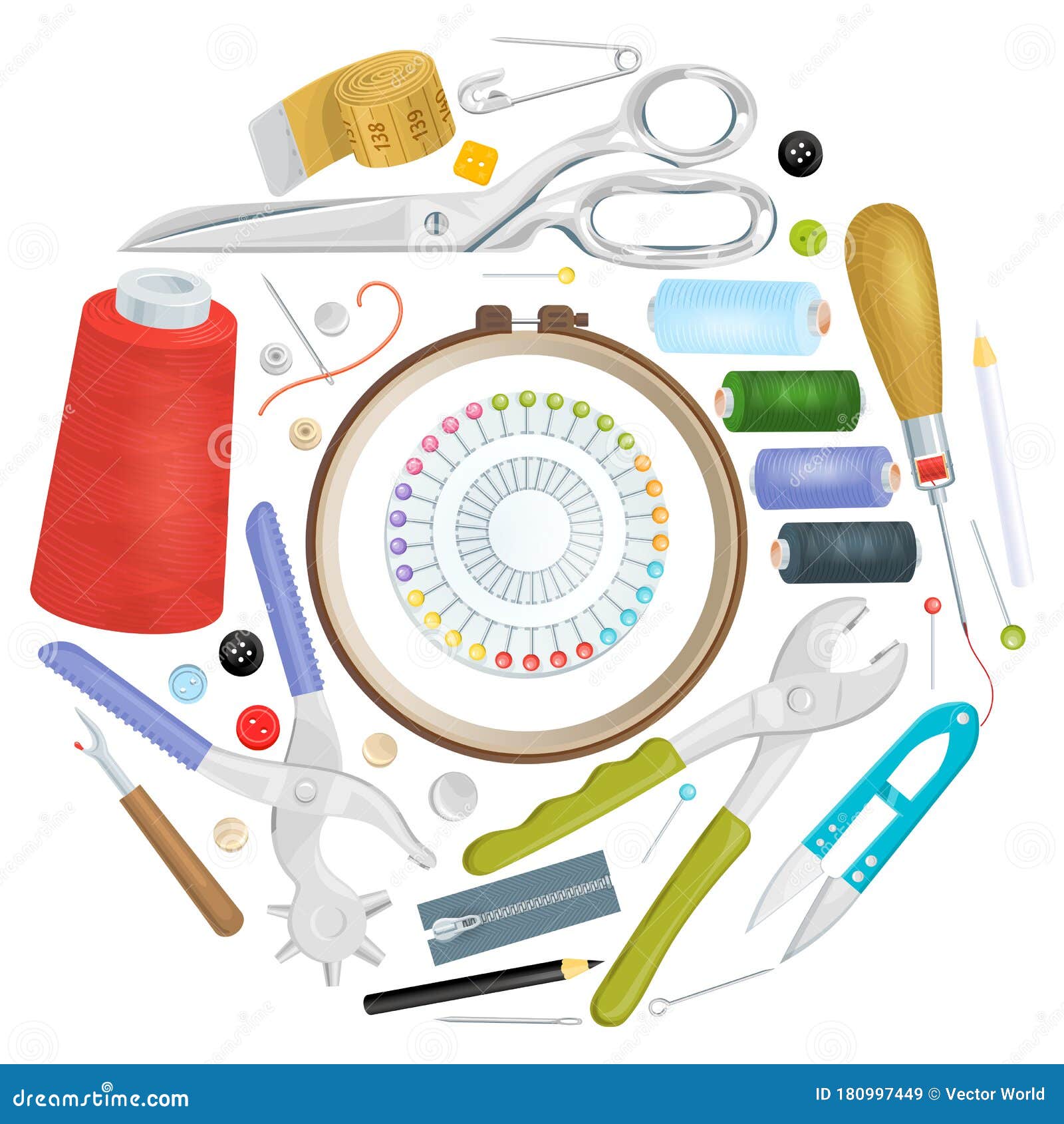 Different Sewing Tools Folded in Shape Circle, Bright Advertising ...