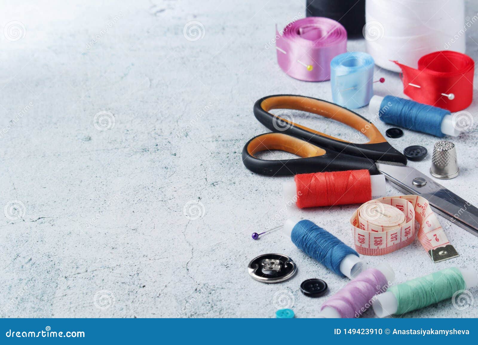 Sewing Tools Forming Background with Copy Space Stock Photo - Image of ...