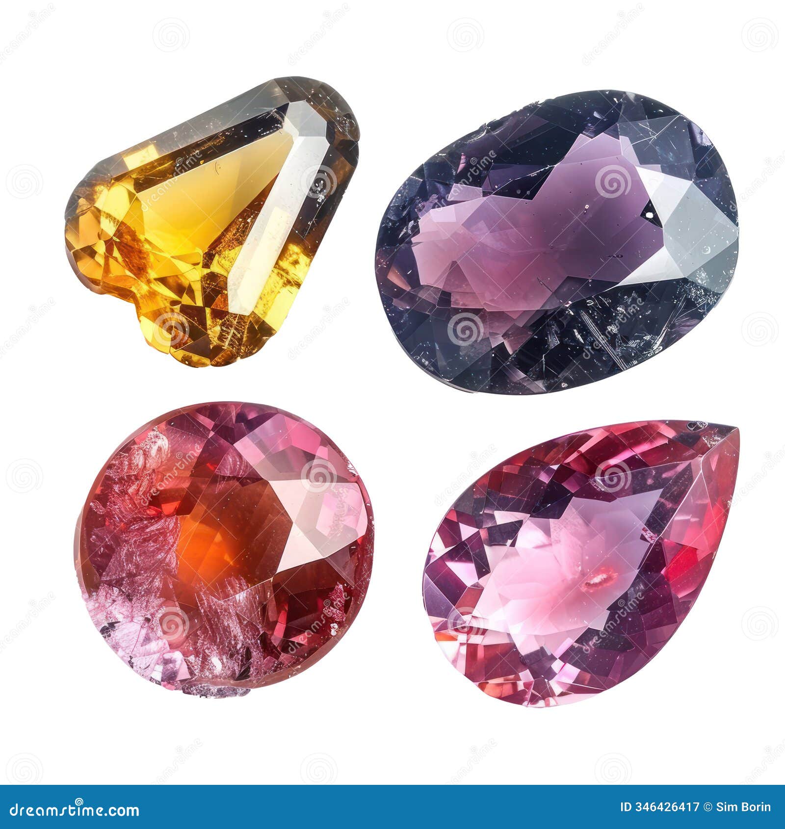 4 Different Shape of Beautiful Gemstone Stone Front View Isolate Stock ...
