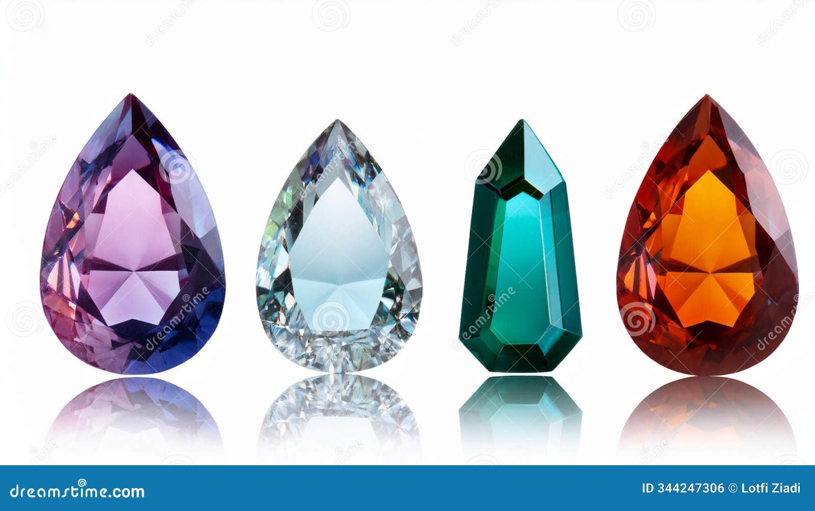 4 Different Shape of Beautiful Gemstone Stone Front View Isolate on ...