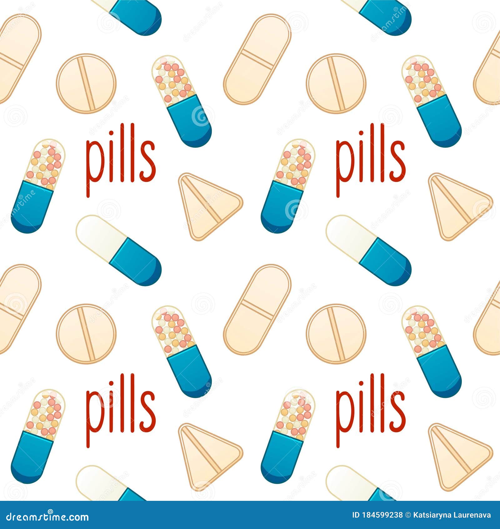 Different Shape Beige Pills and Oval Capsule Tablets Seamless Pattern ...