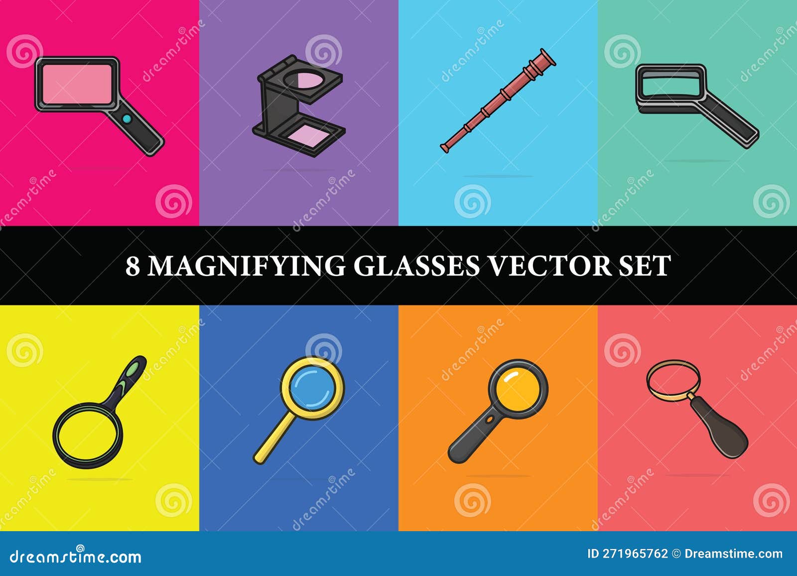 Different Shape Magnifying Glasses Set Vector Illustration. Stock ...