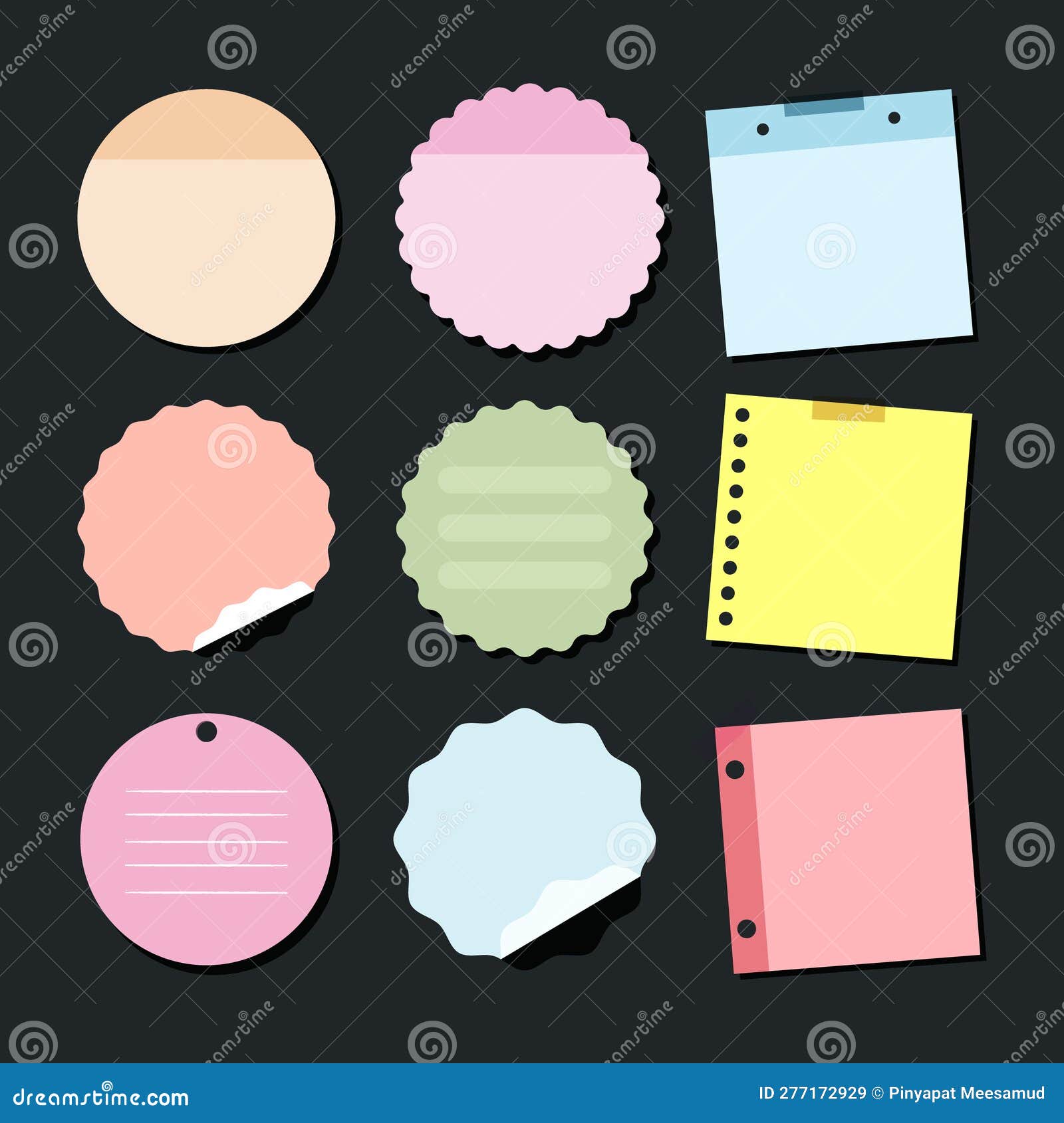 Set of Different Shape of Post-it and Note Paper with Flat Style. Stock ...