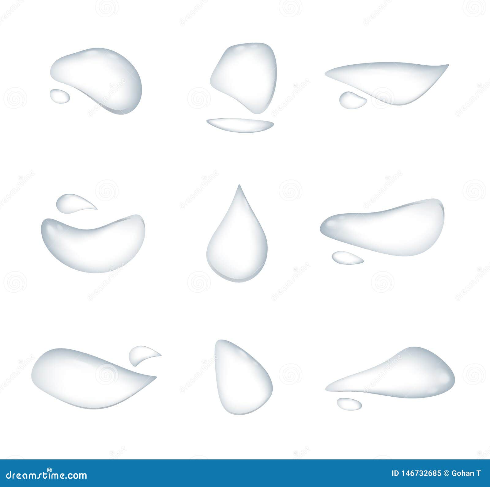 Different Shape of Realistic Water Drops Vector Isolated on White ...