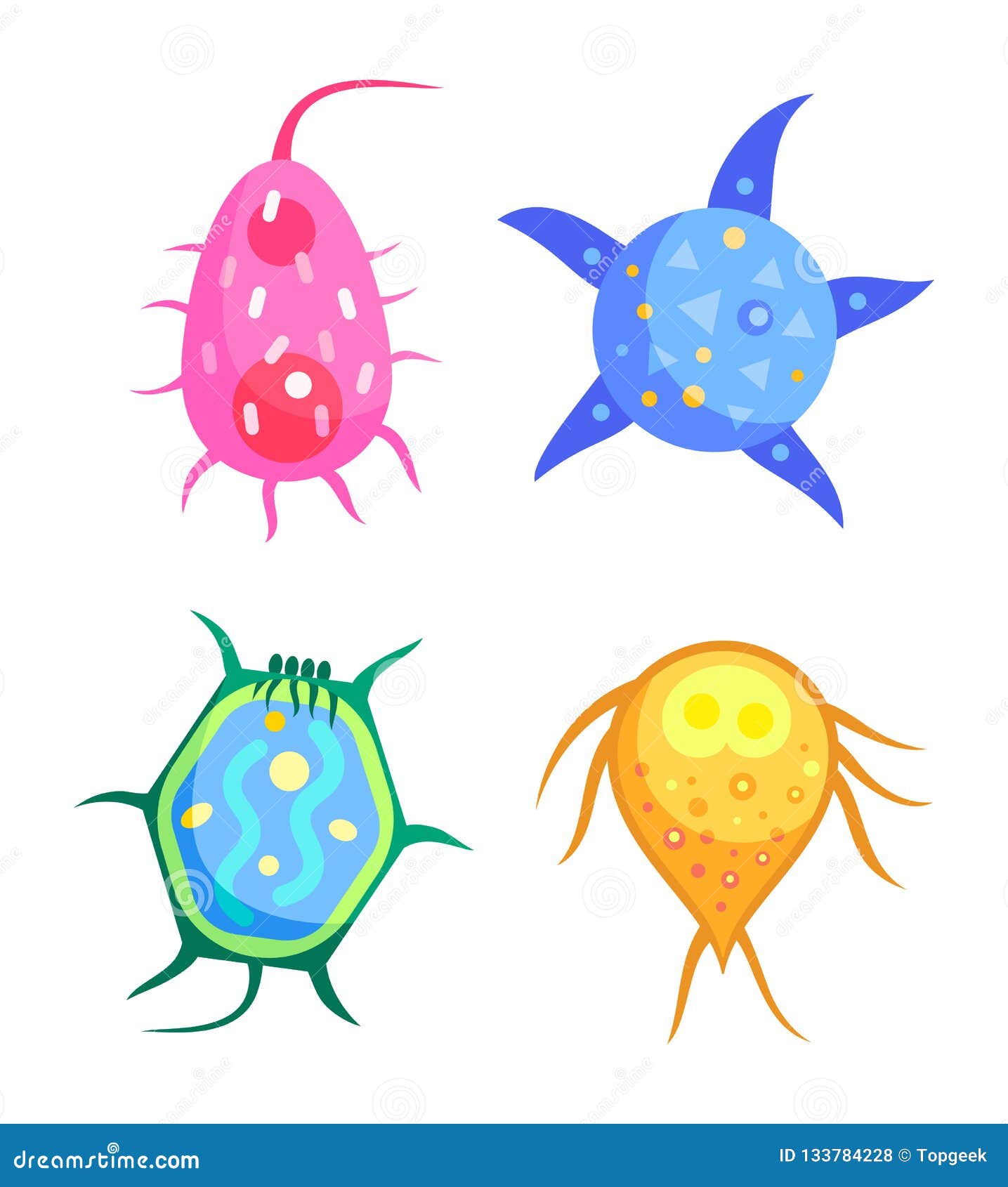Different Shaped Bacteria Microscopic Creatures Stock Vector ...
