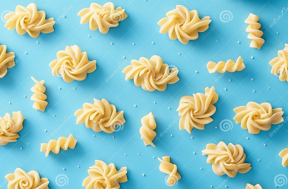 Different Shapes of Pasta Forming a Pattern on a Blue Background with ...