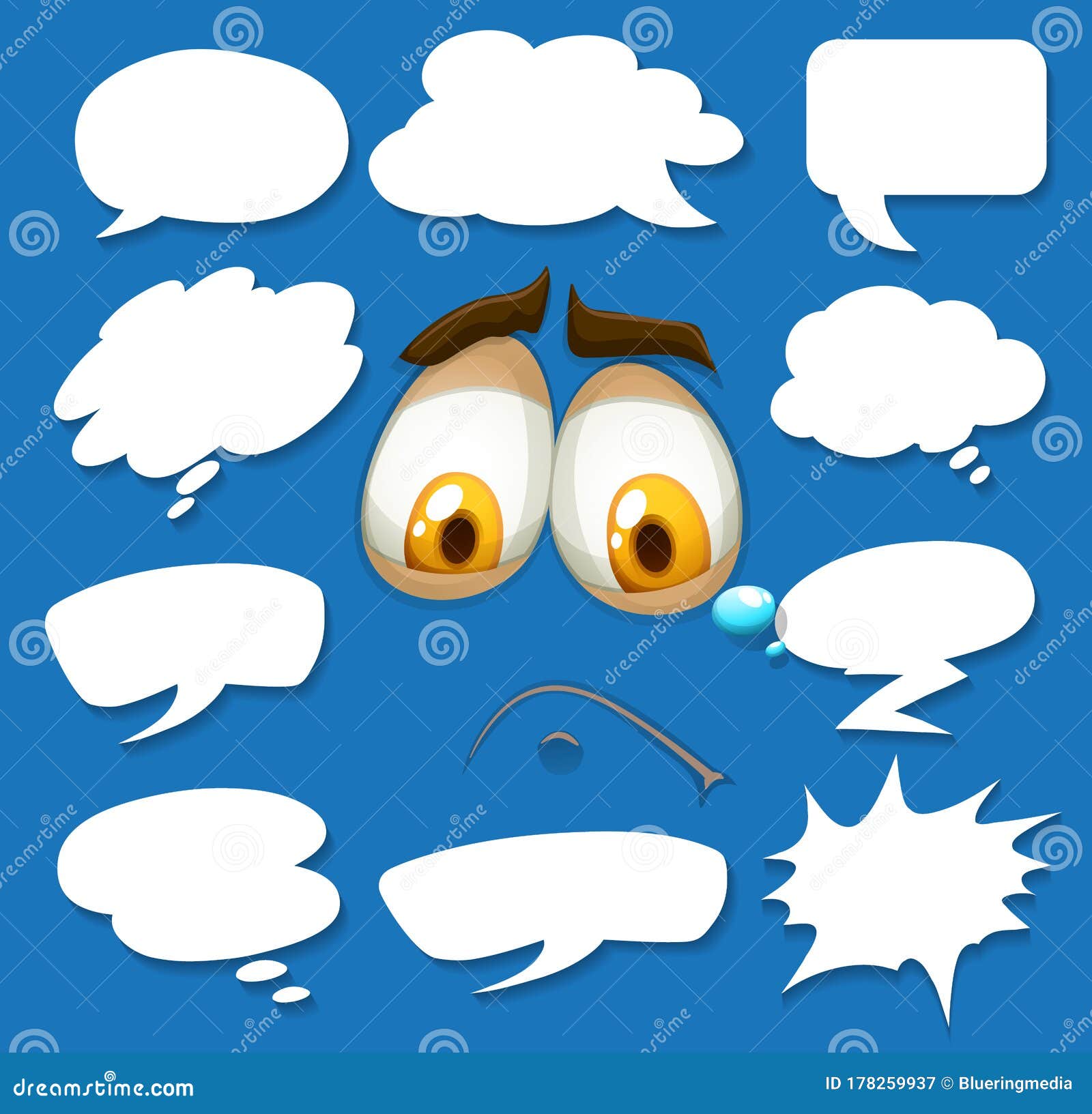 Different Shapes of Speech Bubbles with Crying Face Stock Vector ...