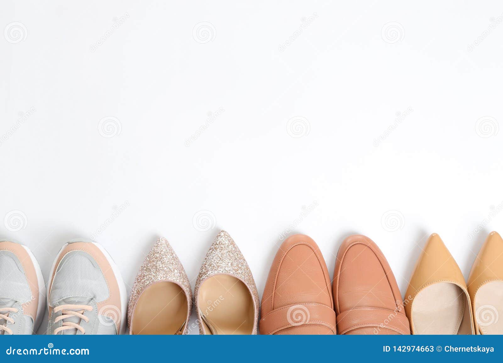 Different Shoes on White Background Stock Image - Image of flat ...