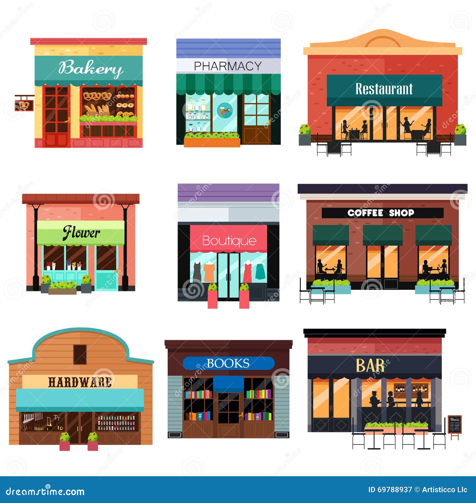 Different Shop Icons stock vector. Illustration of coffee - 69788937