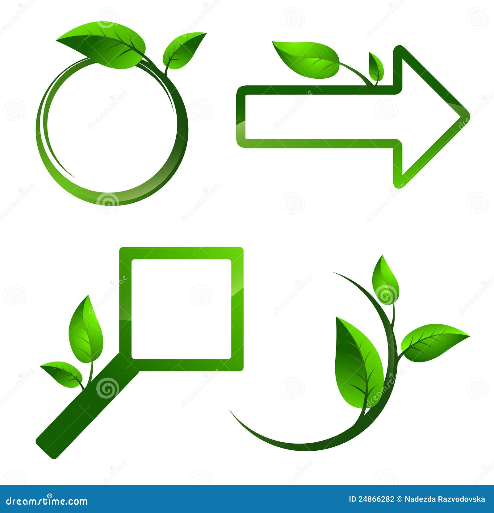 Different Signs with Green Leaves Stock Vector - Illustration of green ...