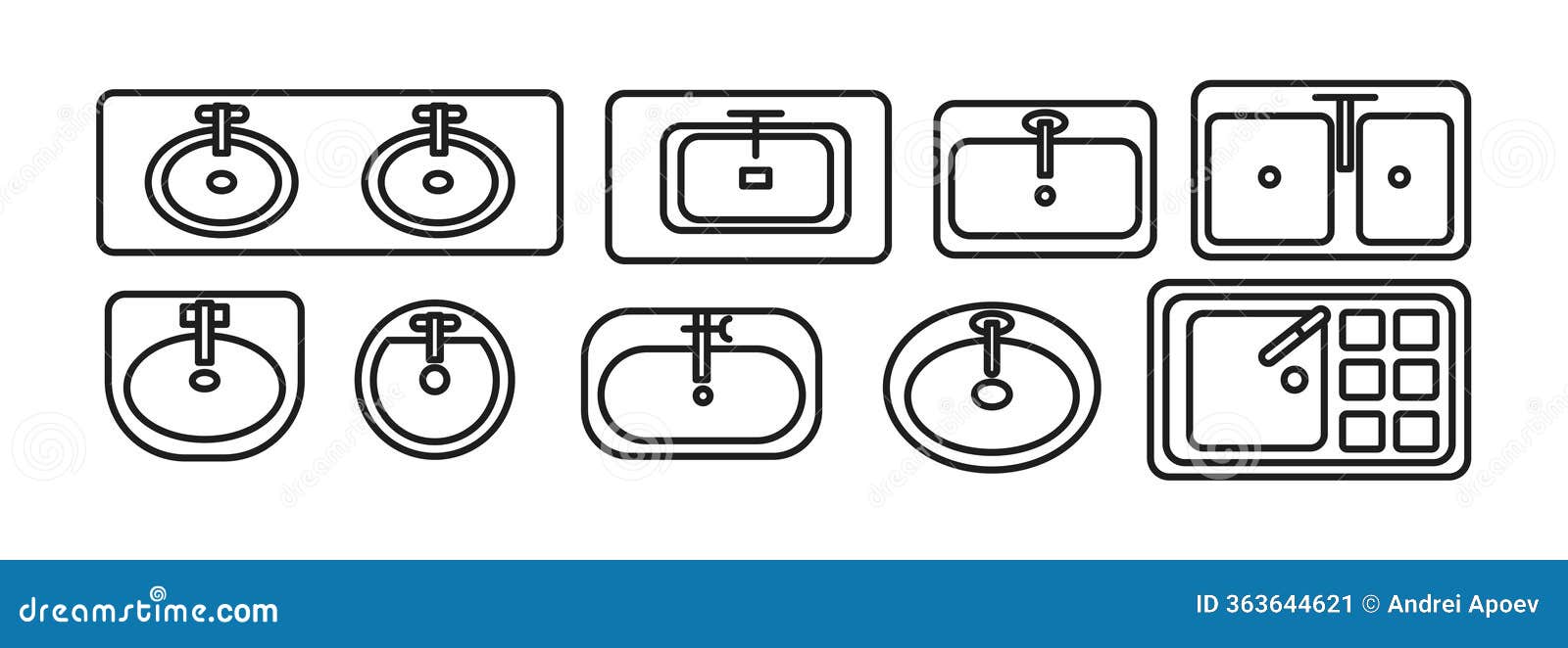 Different Sink And Washbasin Designs In Top View Cartoon Vector ...