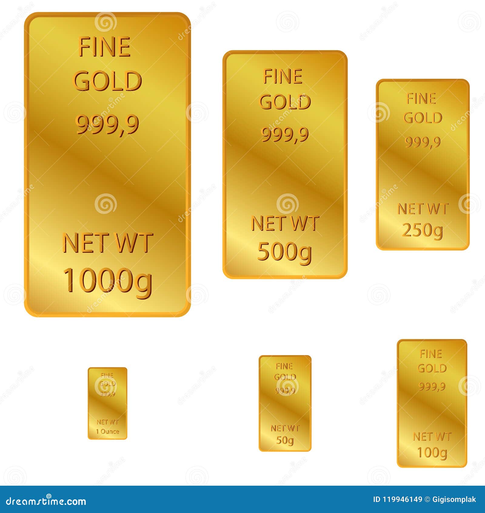 6 Different Size of Fine Gold Isolated on White Stock Vector ...