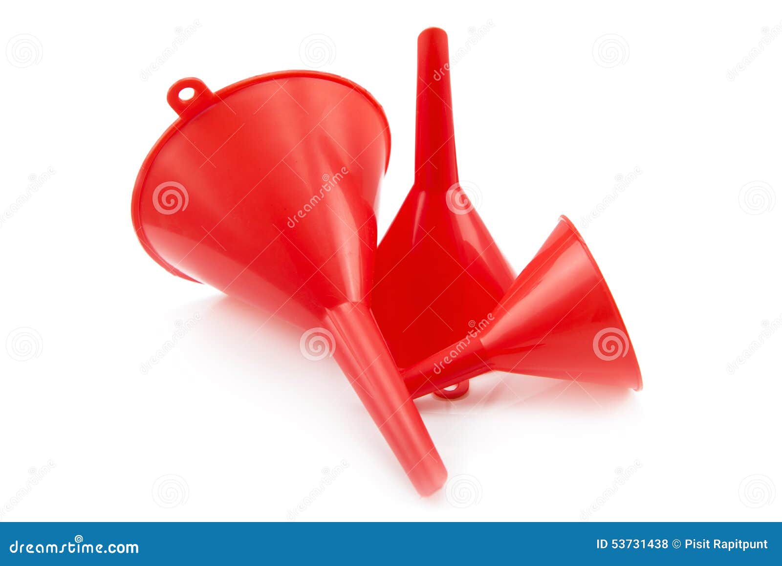 Different Size of Red Plastic Funnel Isolated on White Stock Photo ...