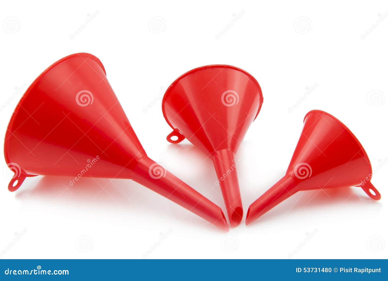 Different Size of Red Plastic Funnel Isolated on White Stock Photo ...