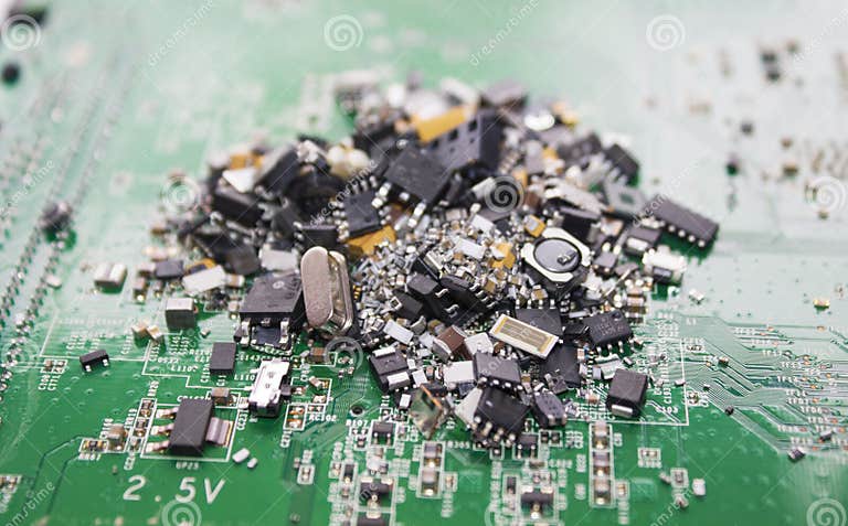 Different Size SMT Components Pile Thrown on a PCB. Stock Image - Image ...