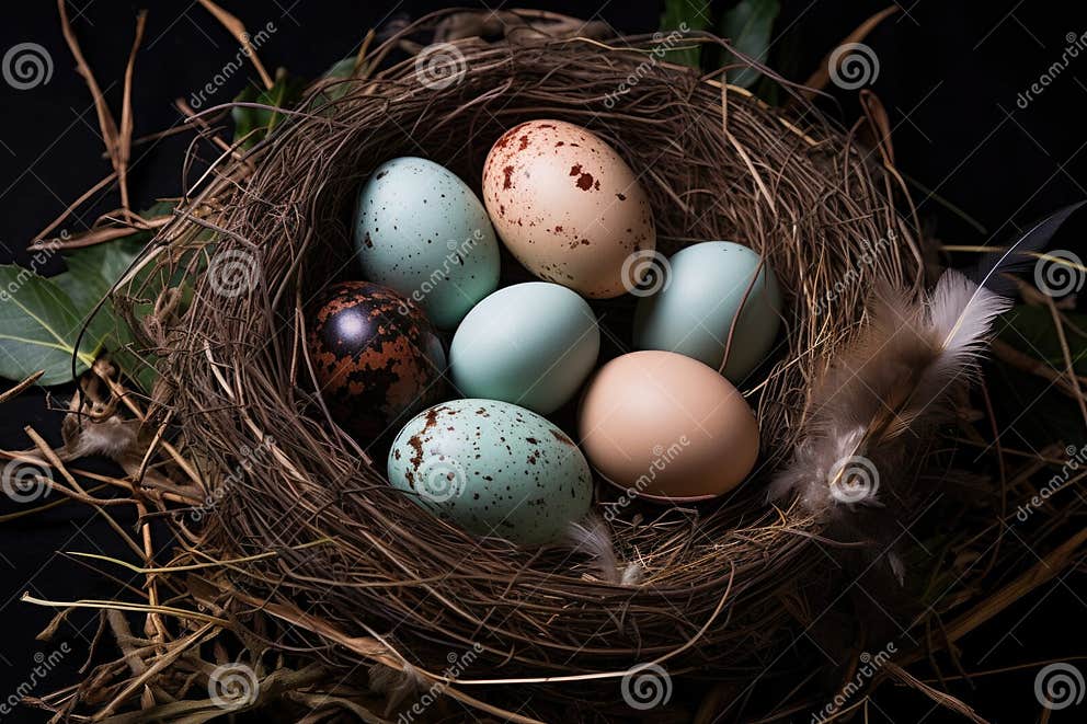 Different Sized Eggs Nesting Together in a Birds Nest Stock Photo ...