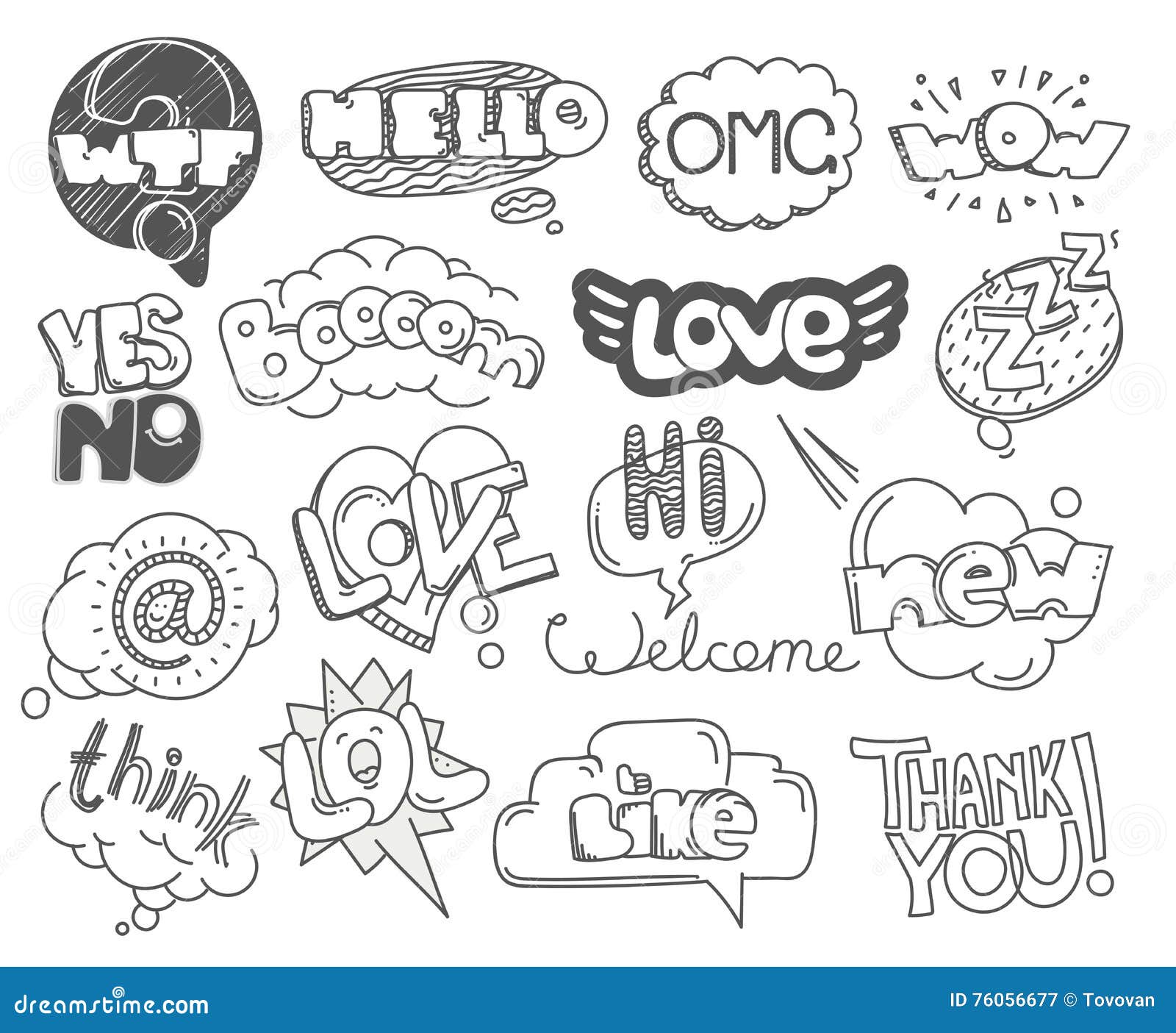Different Sketch Style Words Collection Stock Vector - Illustration of ...