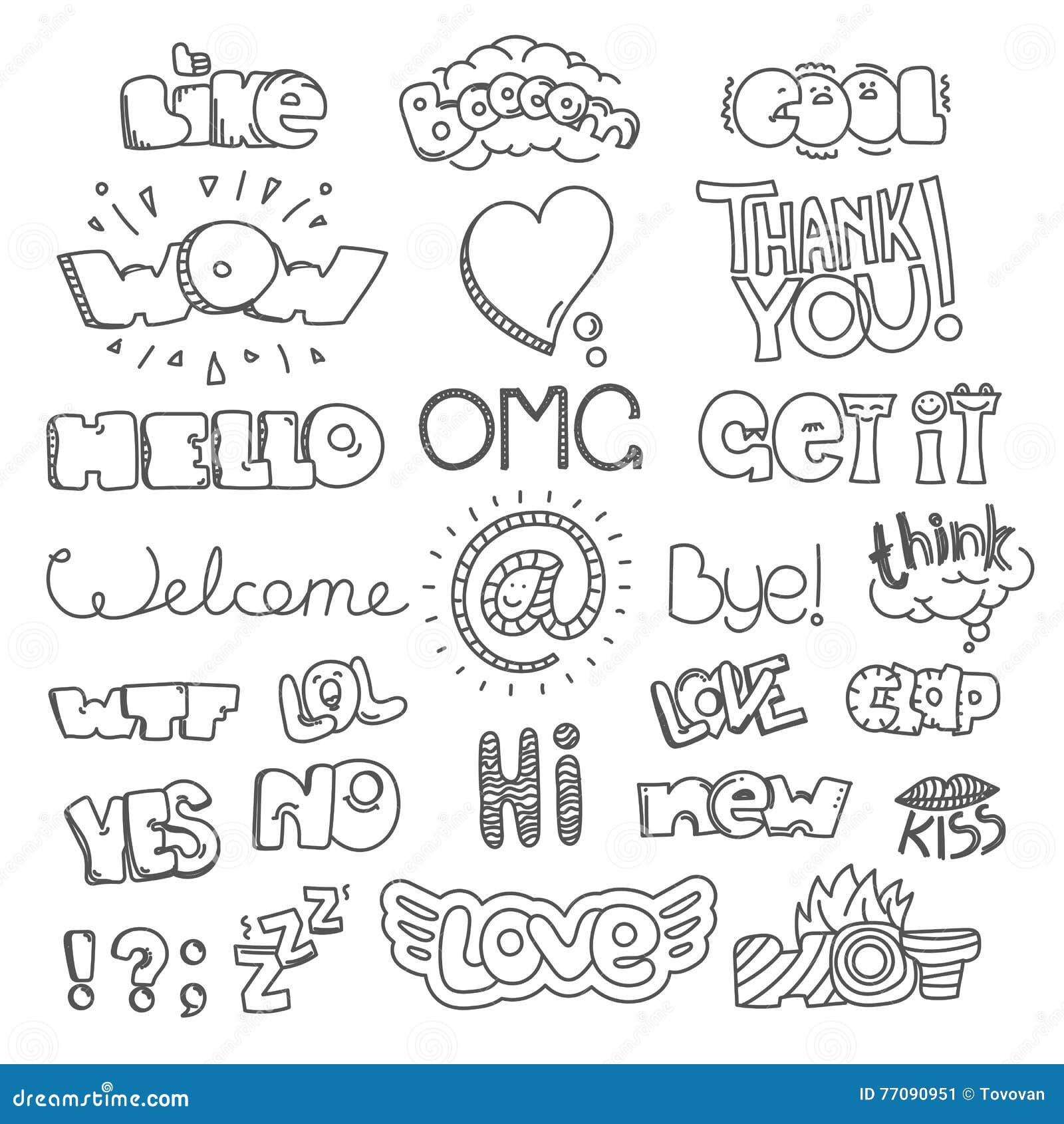 Different Sketch Style Words Collection Stock Vector - Illustration of ...