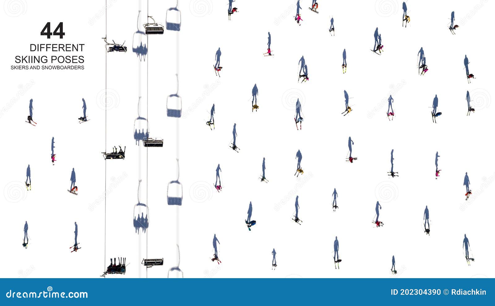 Different Skiing Poses for Skiers and Snowboarders. Isolated Objects ...