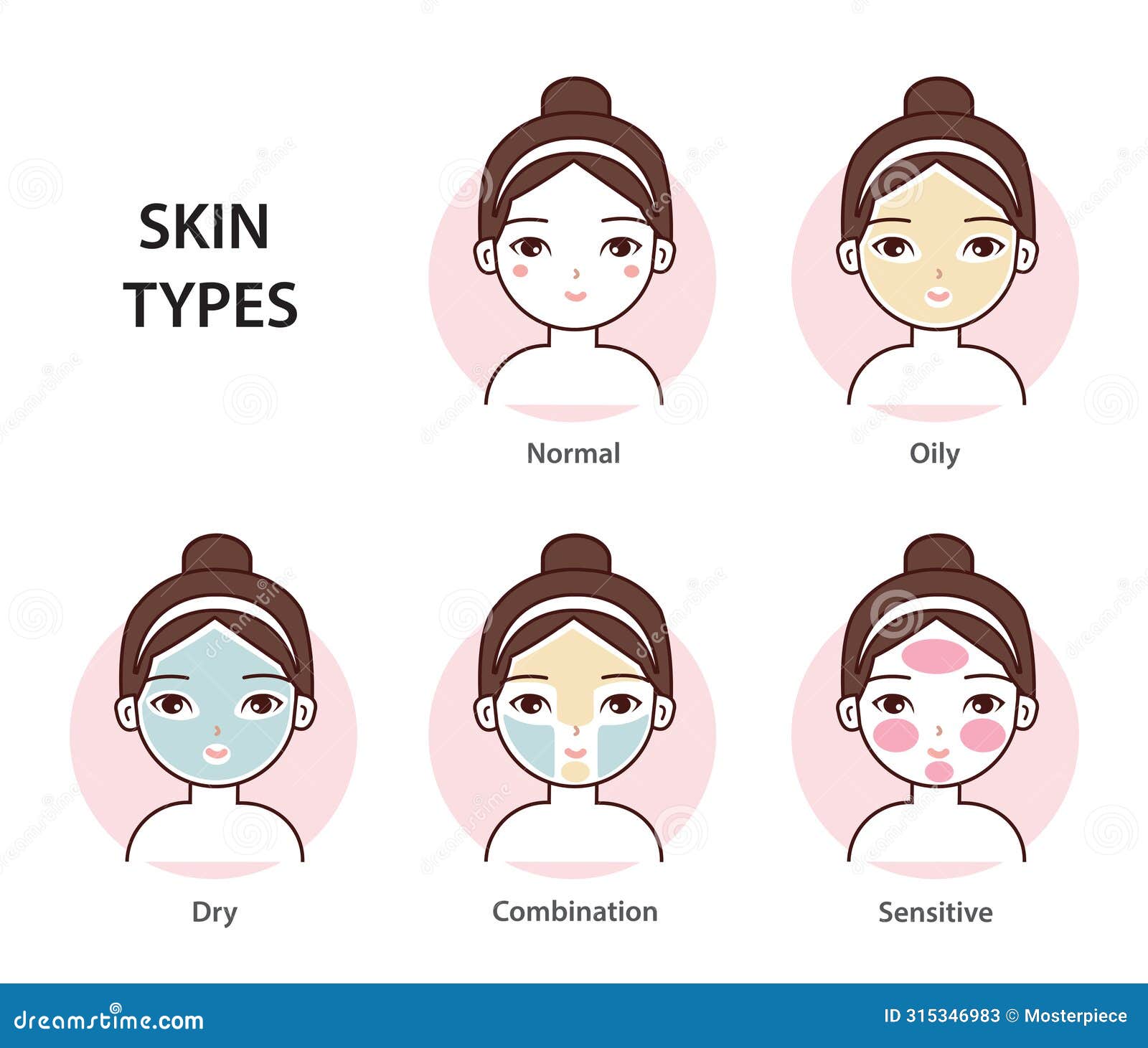 Different Skin Types Vector Set Isolated on White Background. Stock ...