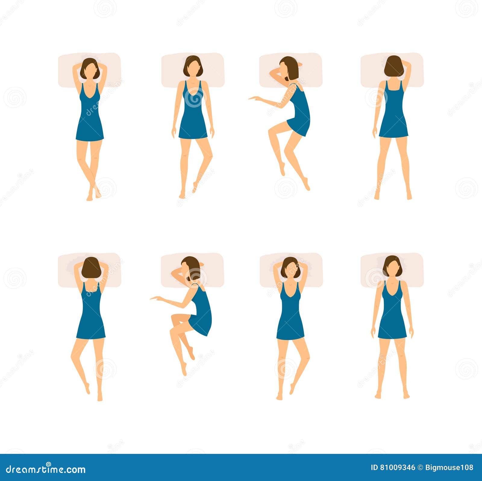 Different Sleeping Poses Woman Set. Vector Stock Vector - Illustration ...