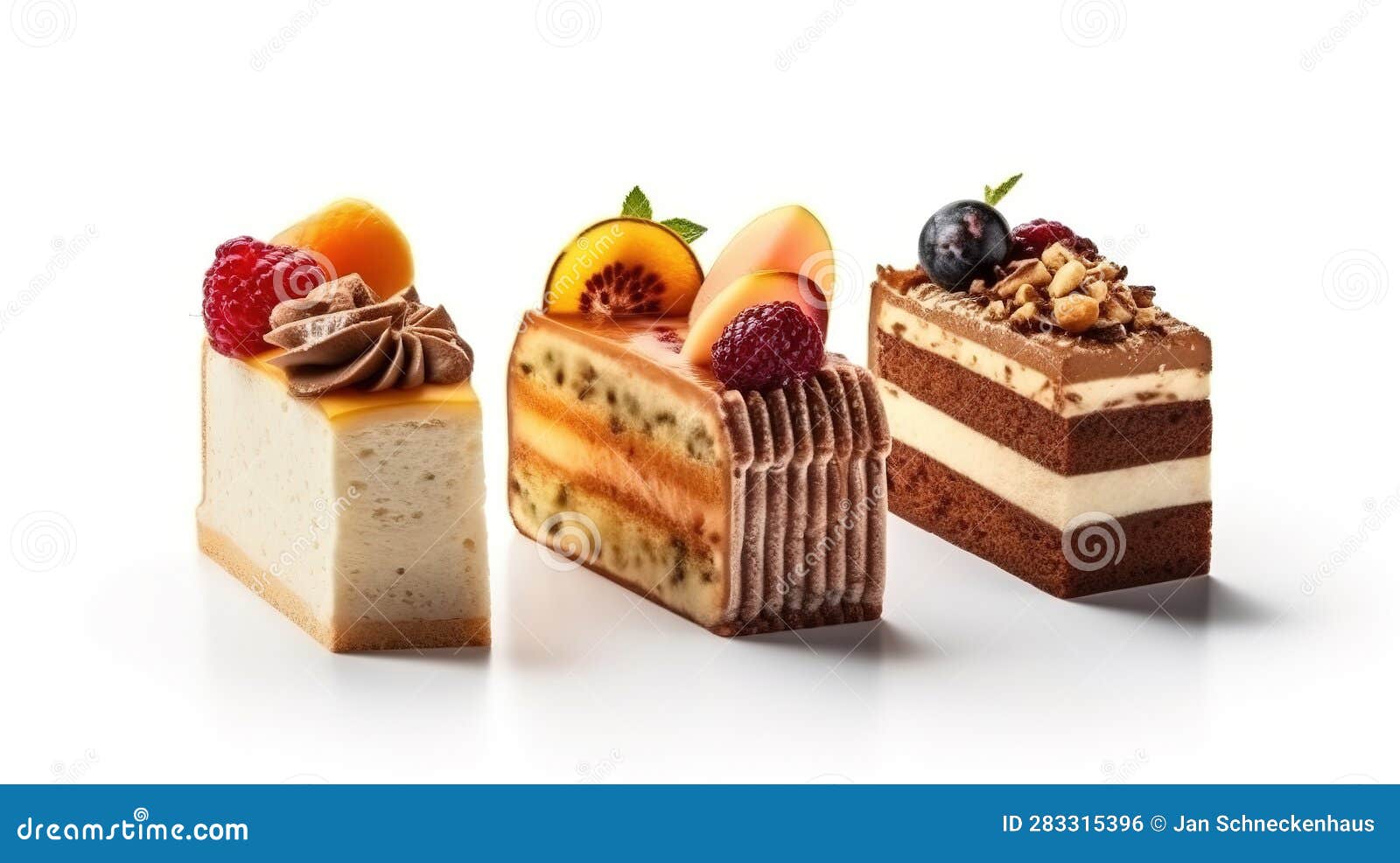 Different Slices of Cake Isolated on White Background. Stock ...